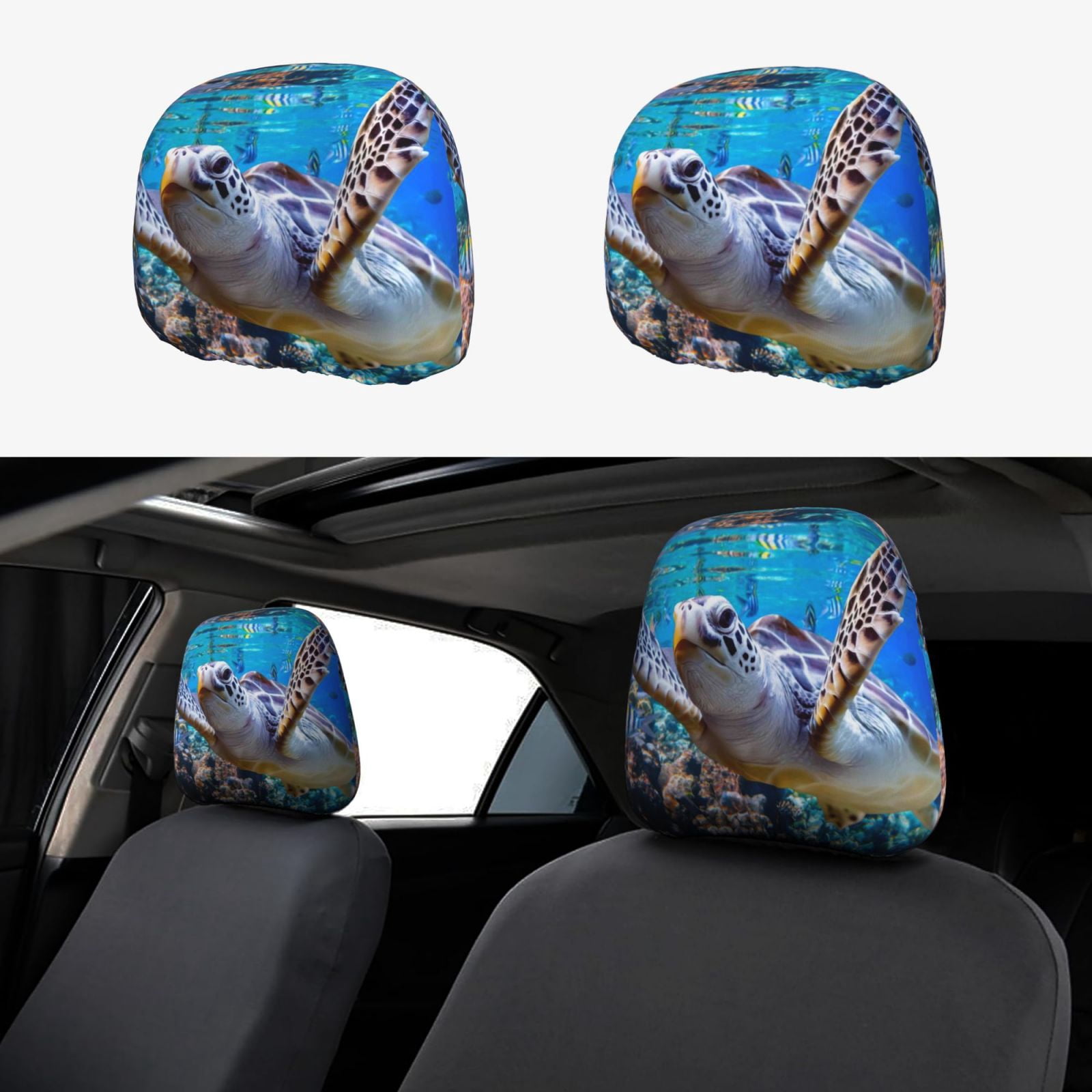 Kdxio Sea Turtle Swims Pattern Print 2 Piece Car Head Rest Covers Set ...