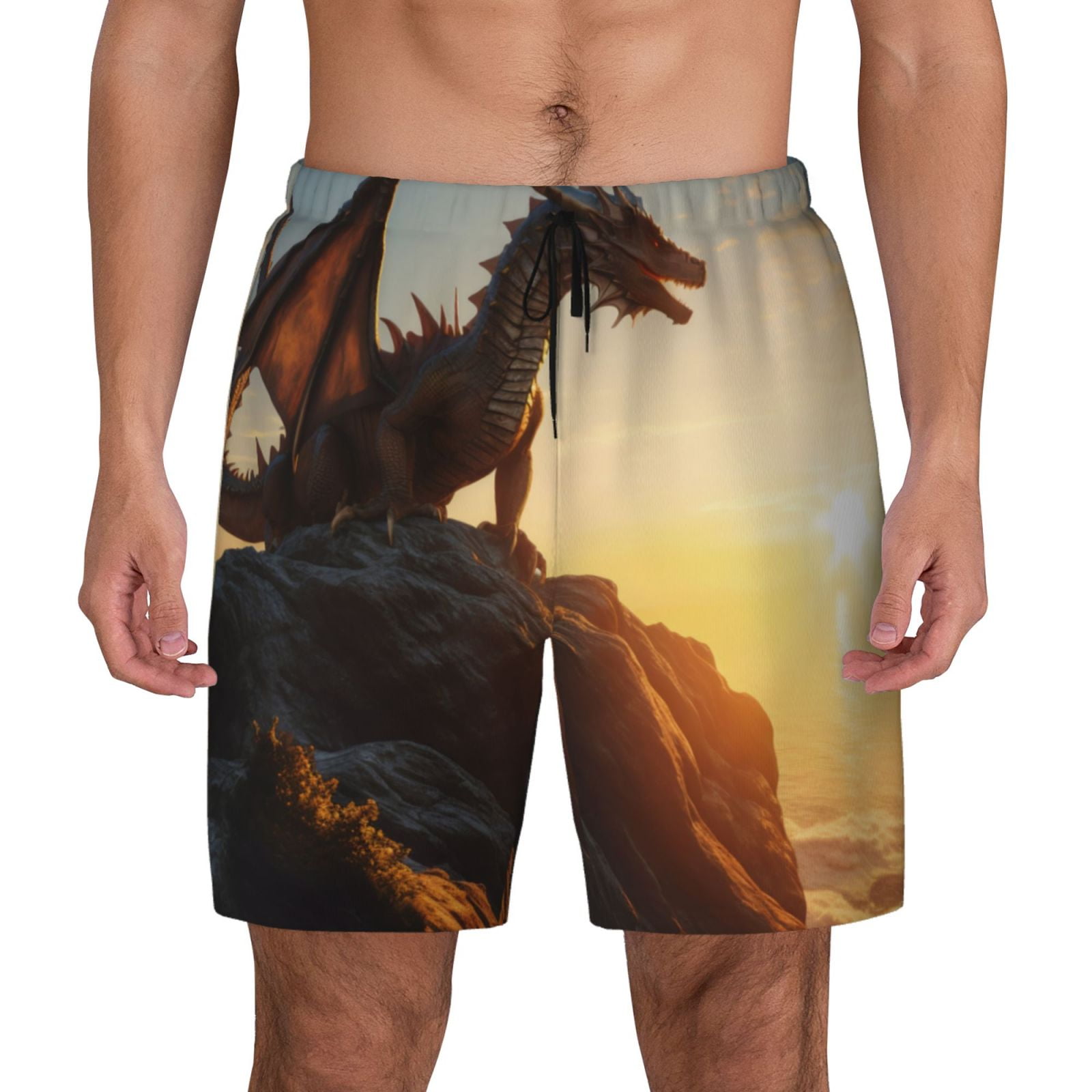 Kdxio Seaside Sunset Cool Dragon Print Men's Swim Trunks with ...