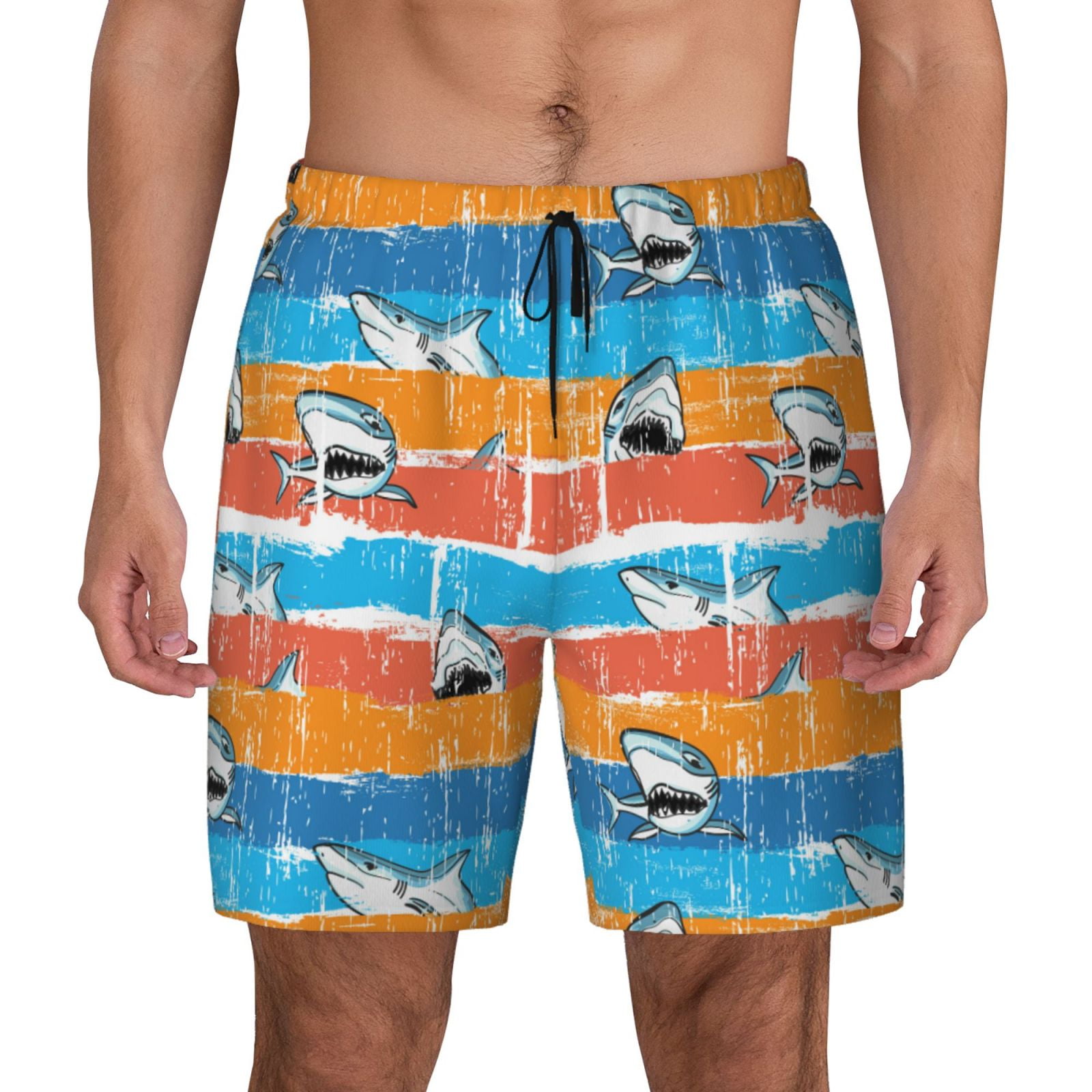 Kdxio Shark On Line Print Men's Swim Trunks with Compression Liner 7 ...