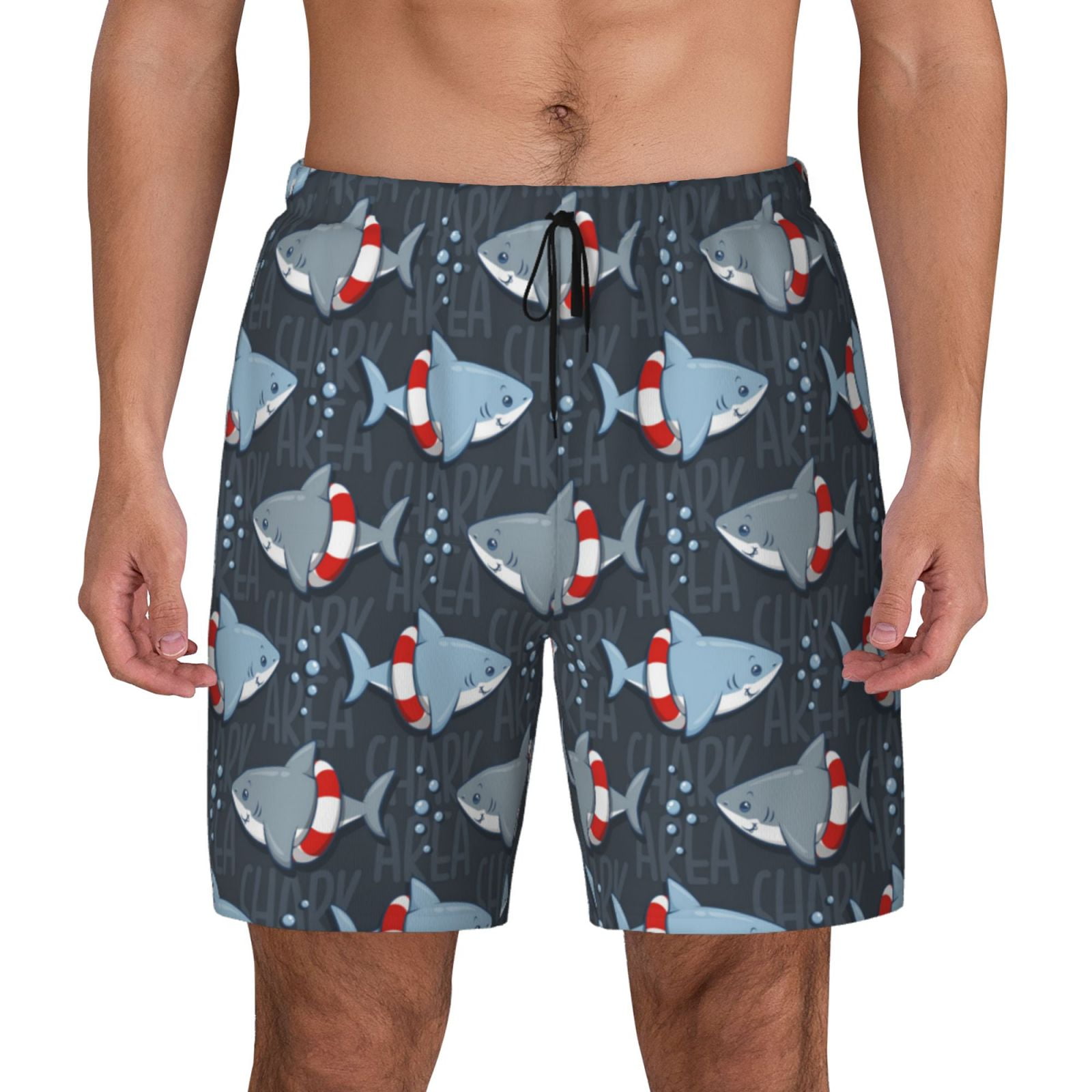 Kdxio Shark Wearing Swim Ring Print Men's Swim Trunks with Compression ...