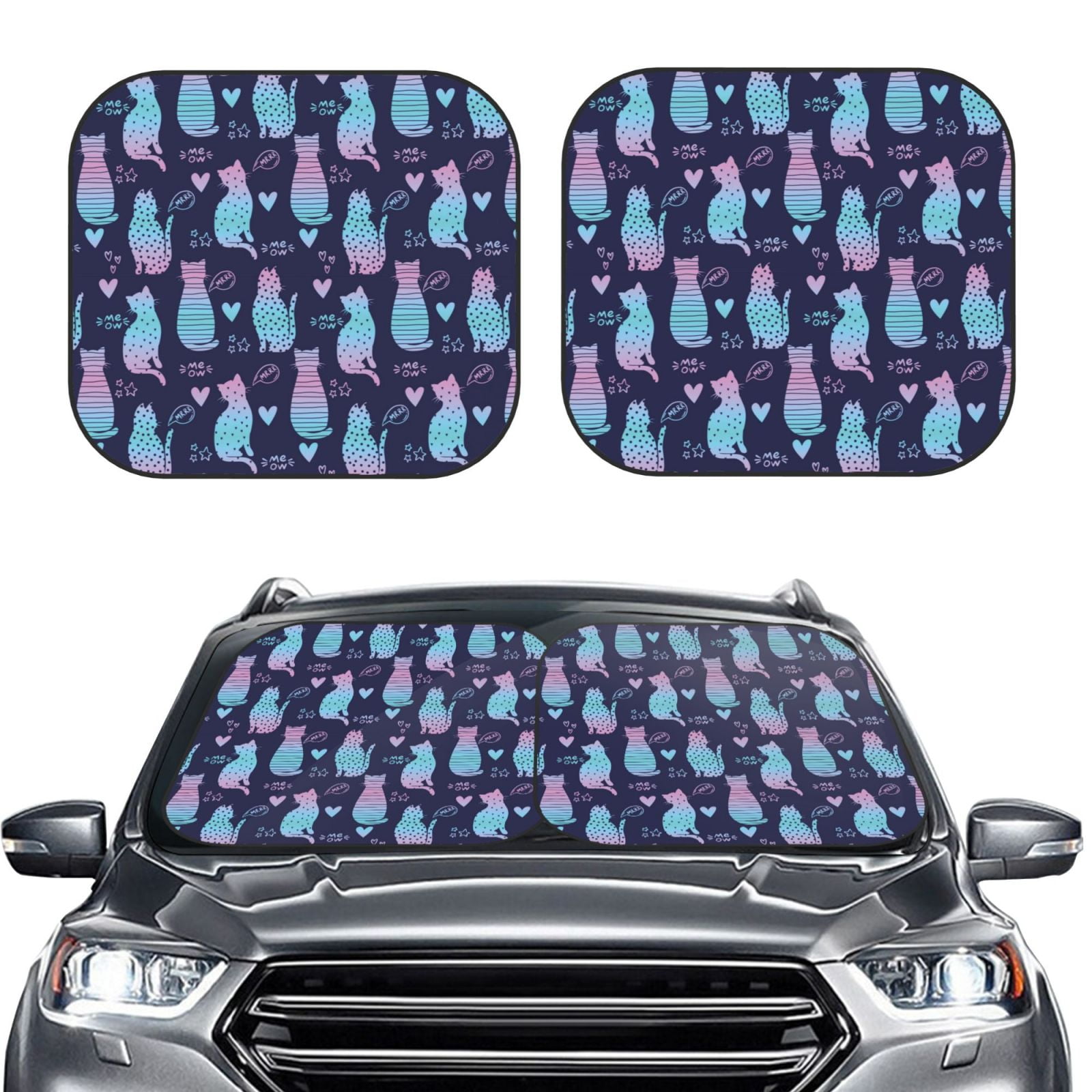 Kdxio Silhouette Cats Print 2-Piece Sun Shade Front Windshield ...