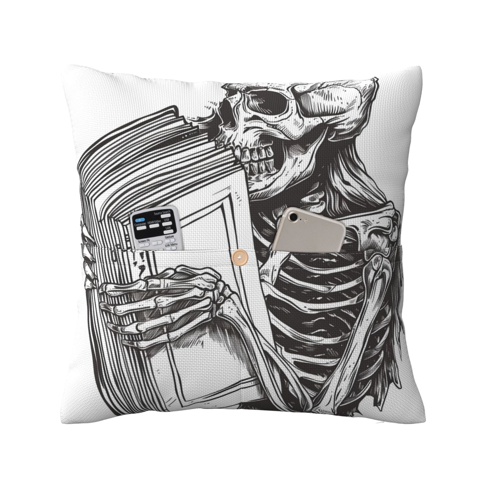 Kdxio Skeleton Book Lover Linen Throw Pillow Covers Accent Cushion Case ...
