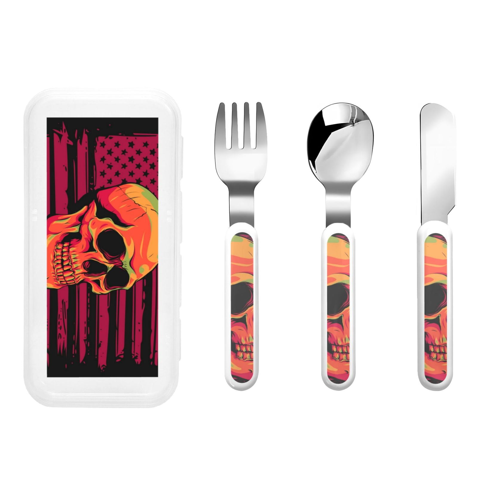 Kdxio Skull And Flag Usa Toddler Utensils Set - Kids Silverware Set ...