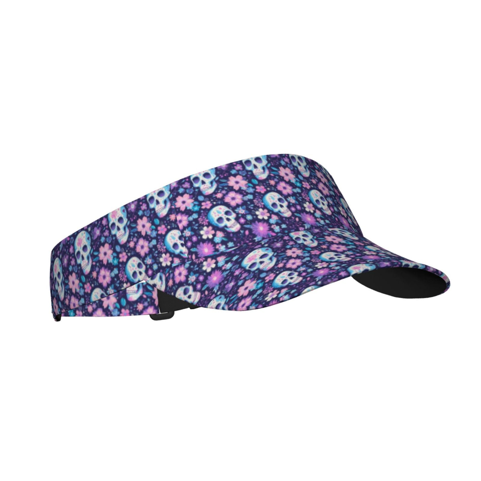 Kdxio Skull Purple Flower Print Sun Visor Hat Golf Visor Adjustable ...