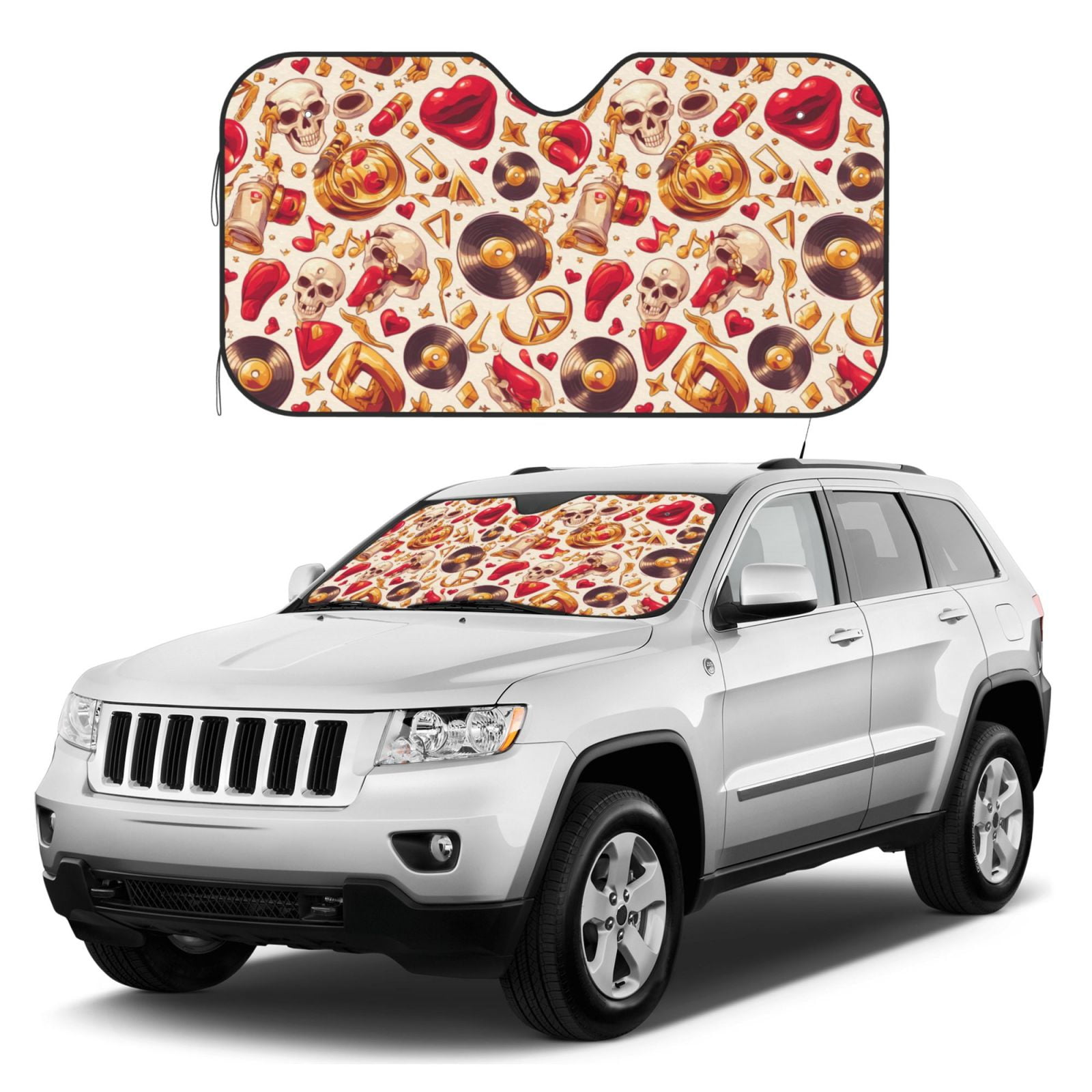 Kdxio Skull Retro record lips Print Windshield Sun Shade, Foldable Sun ...