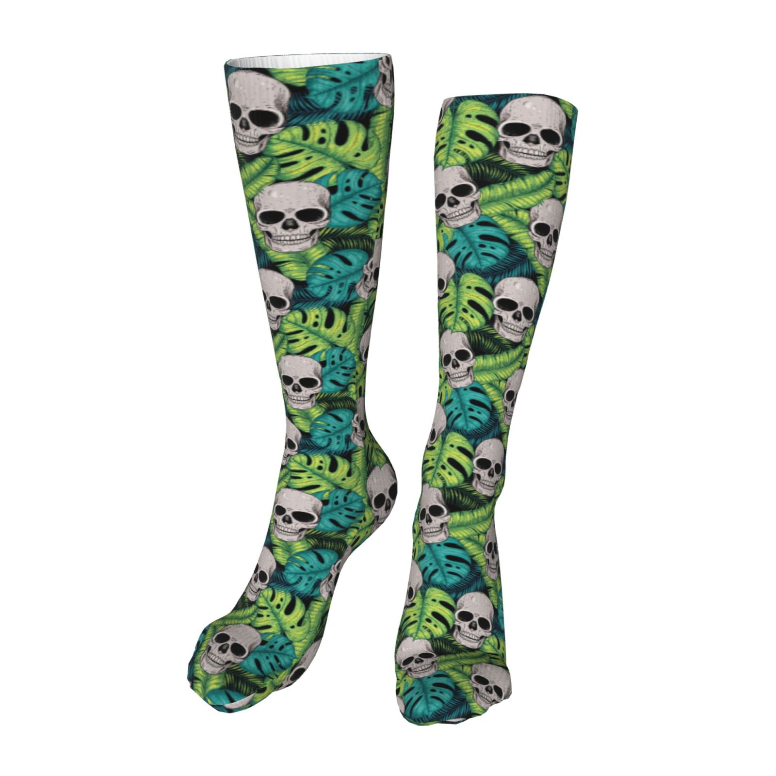 Kdxio Skull and Palm Leaves Funny Silky Novelty Funky Long Knee High ...
