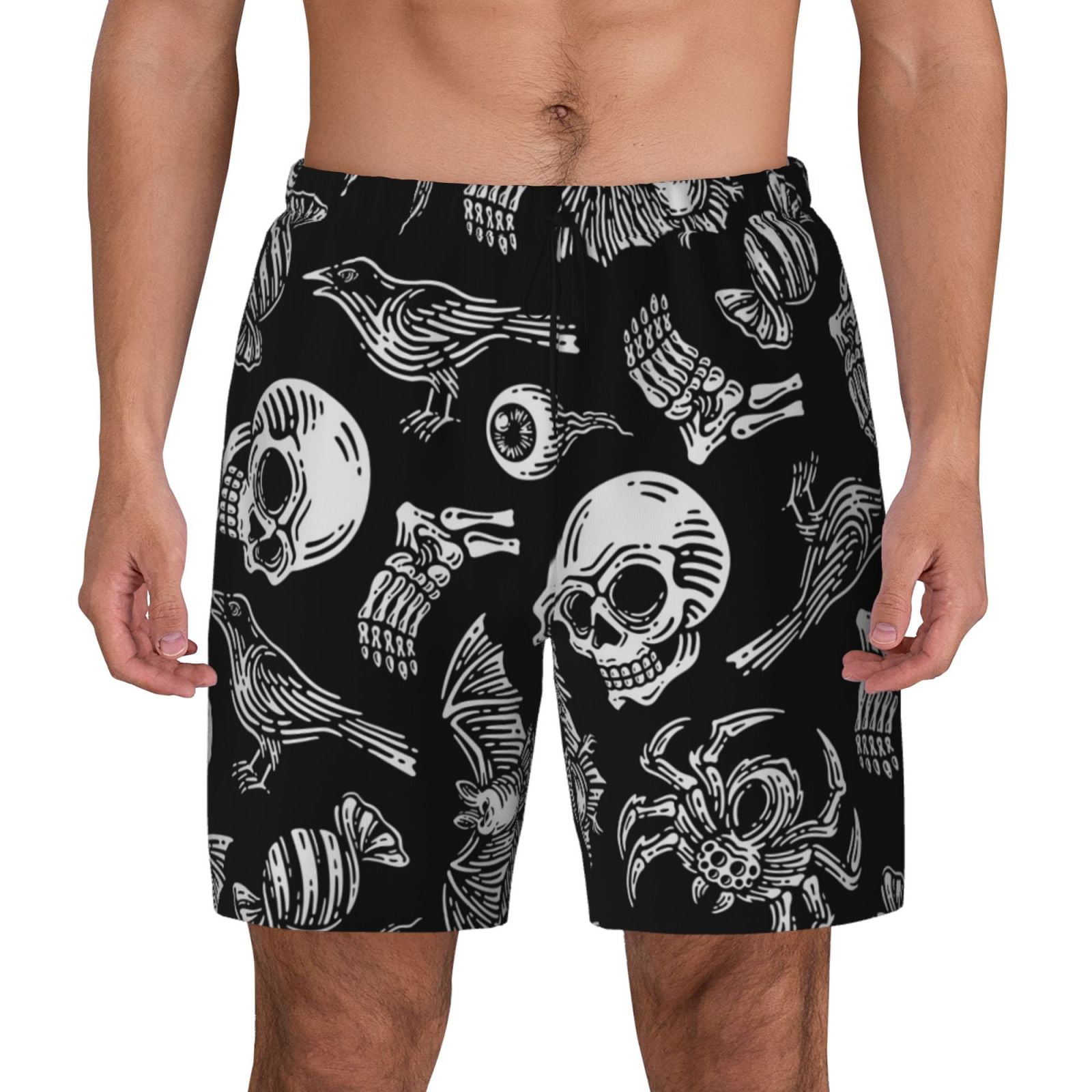 Kdxio Skull bird bat spider Print Men's Swim Trunks with Compression ...