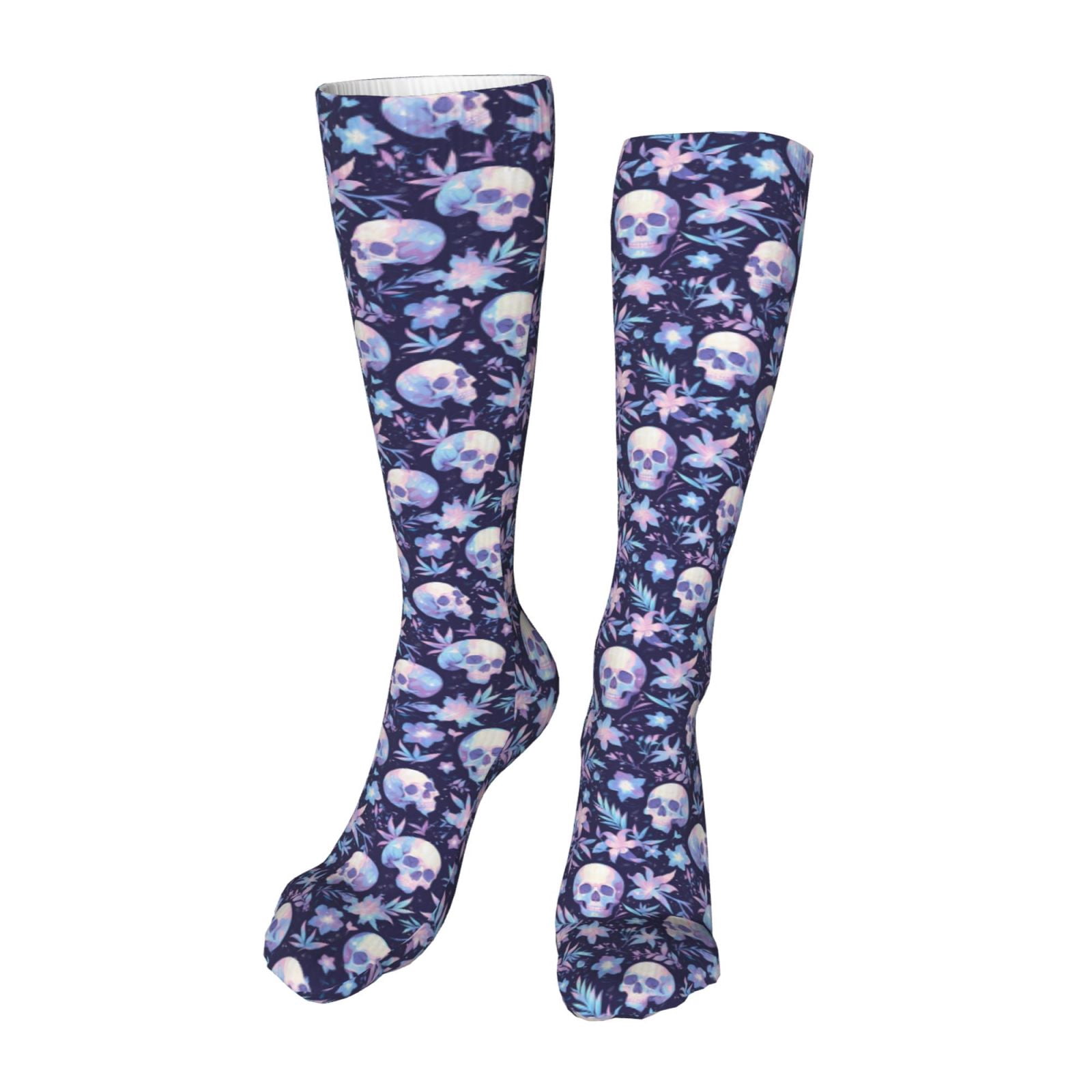Kdxio Skull flower white blue Funny Silky Novelty Funky Long Knee High ...