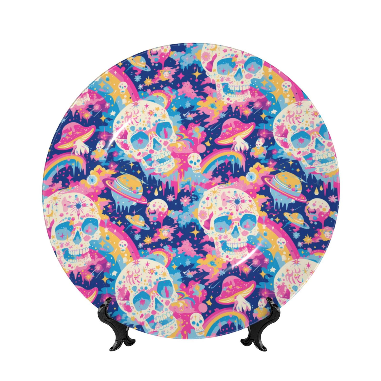 Kdxio Skull rainbow color space Bone China Decorative Plate Ceramic ...