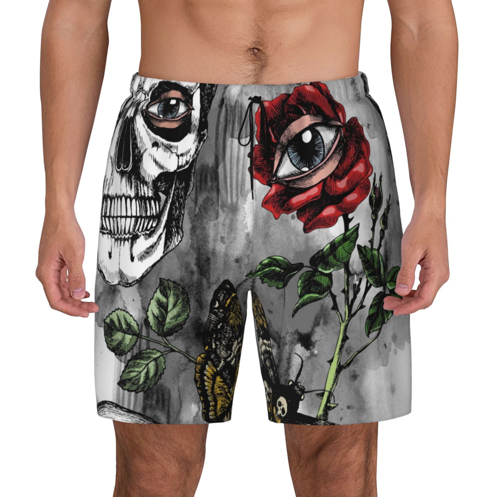 Kdxio Skulls Roses Print Men'S Swim Trunks With Compression Liner 7 ...