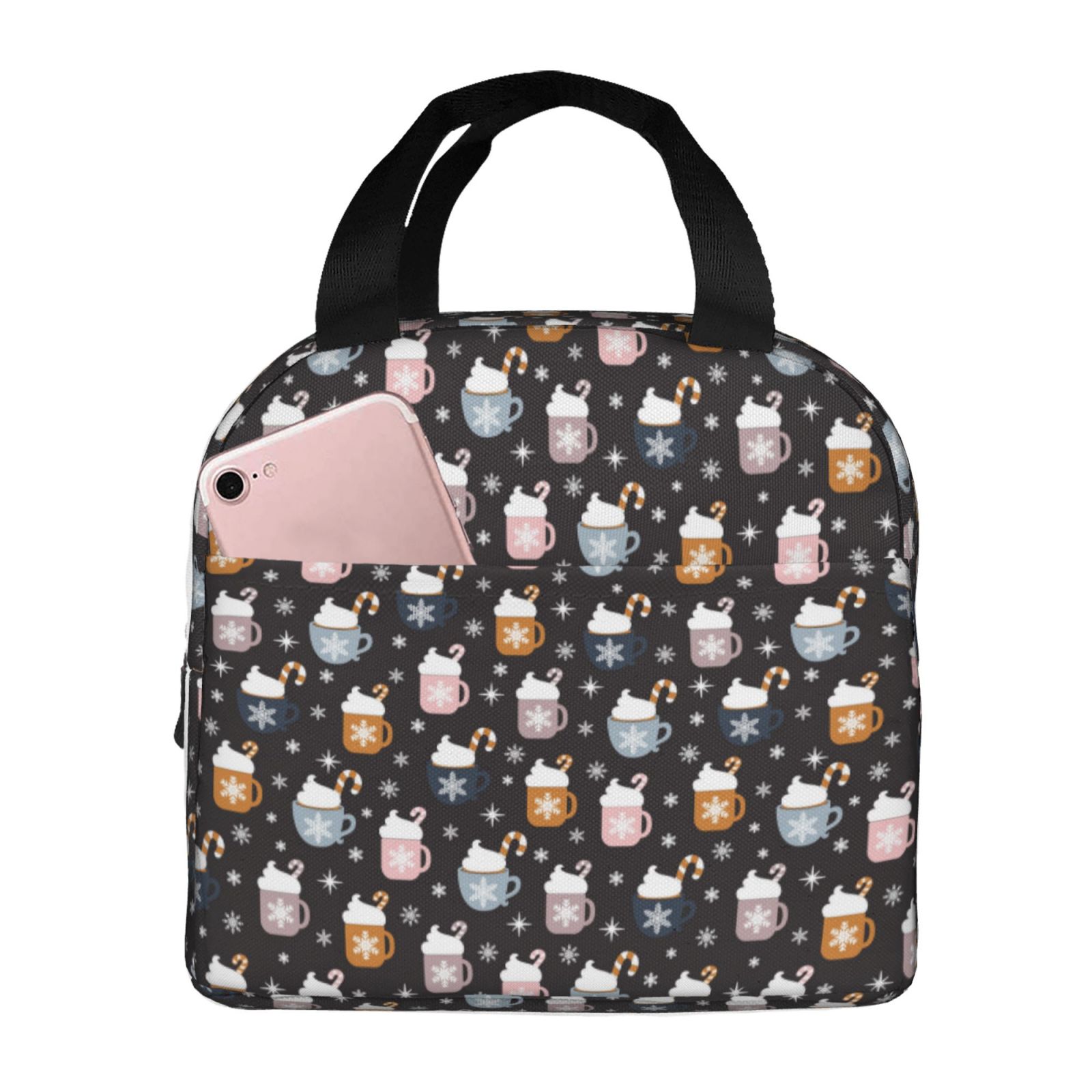 Kdxio Snowflake Cream Hot Cocoa Print Insulated Lunch Bag,Reusable Tote ...