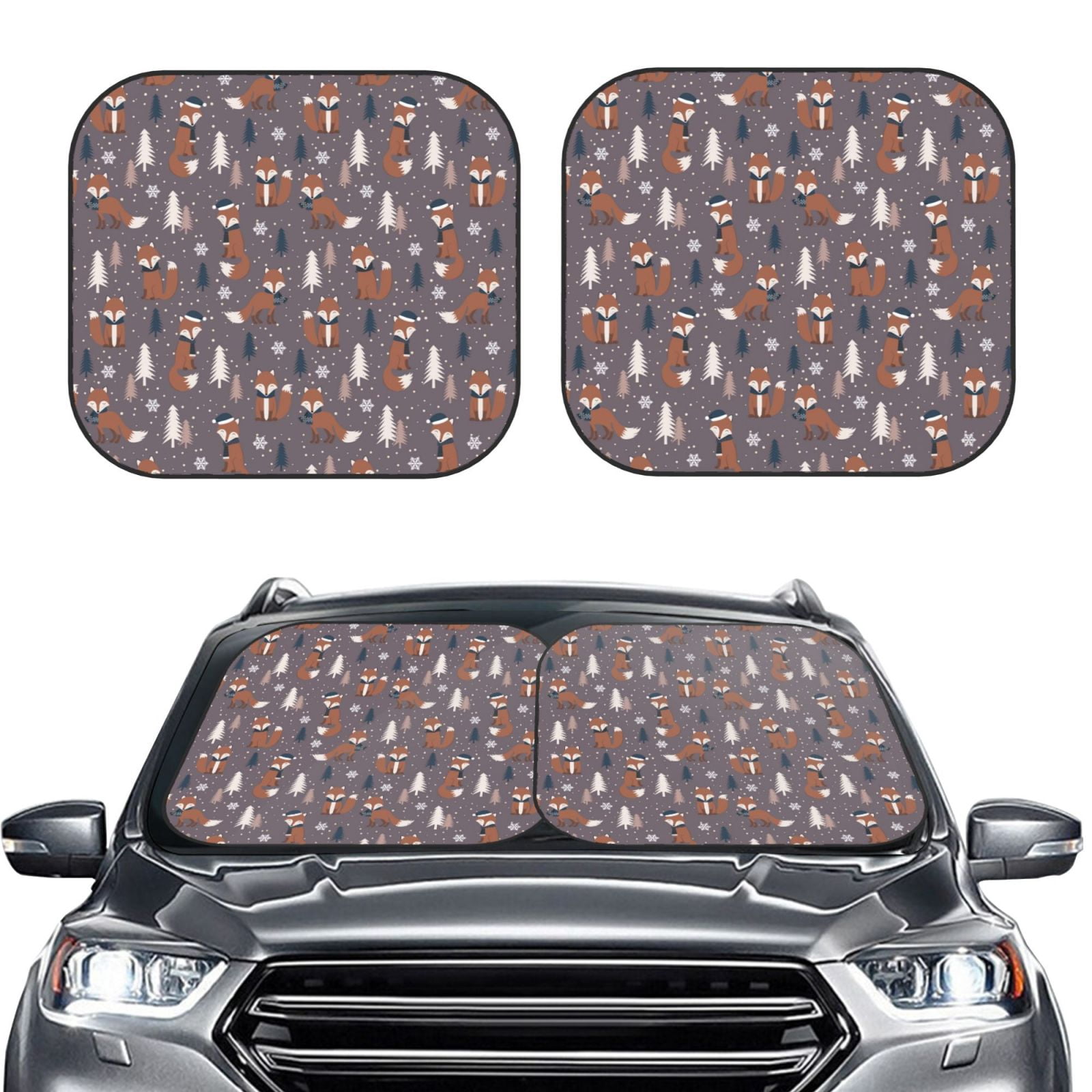 Kdxio Snowflake Fox Print 2-Piece Sun Shade Front Windshield - Foldable ...