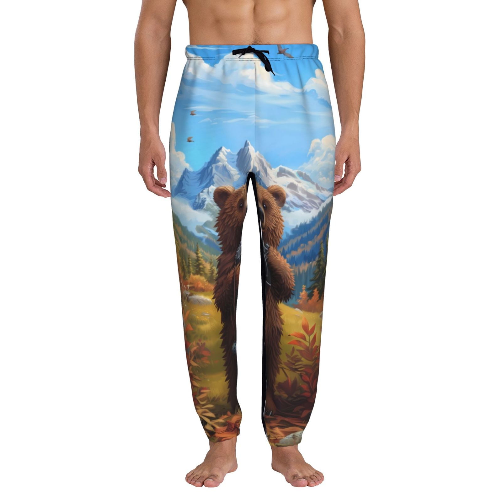 Kdxio Snowy Mountain Photography Bear Pattern Joggers,Sweatpants for ...