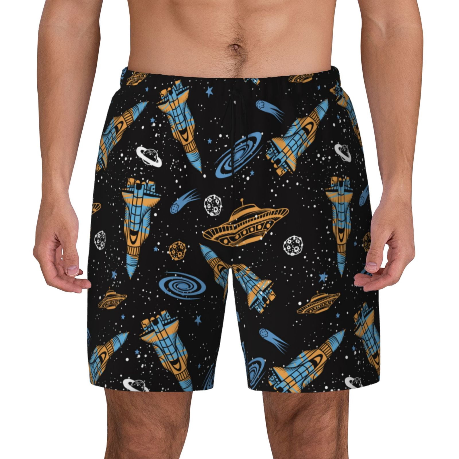 Kdxio Space Rocket Print Men's Swim Trunks with Compression Liner 7 ...