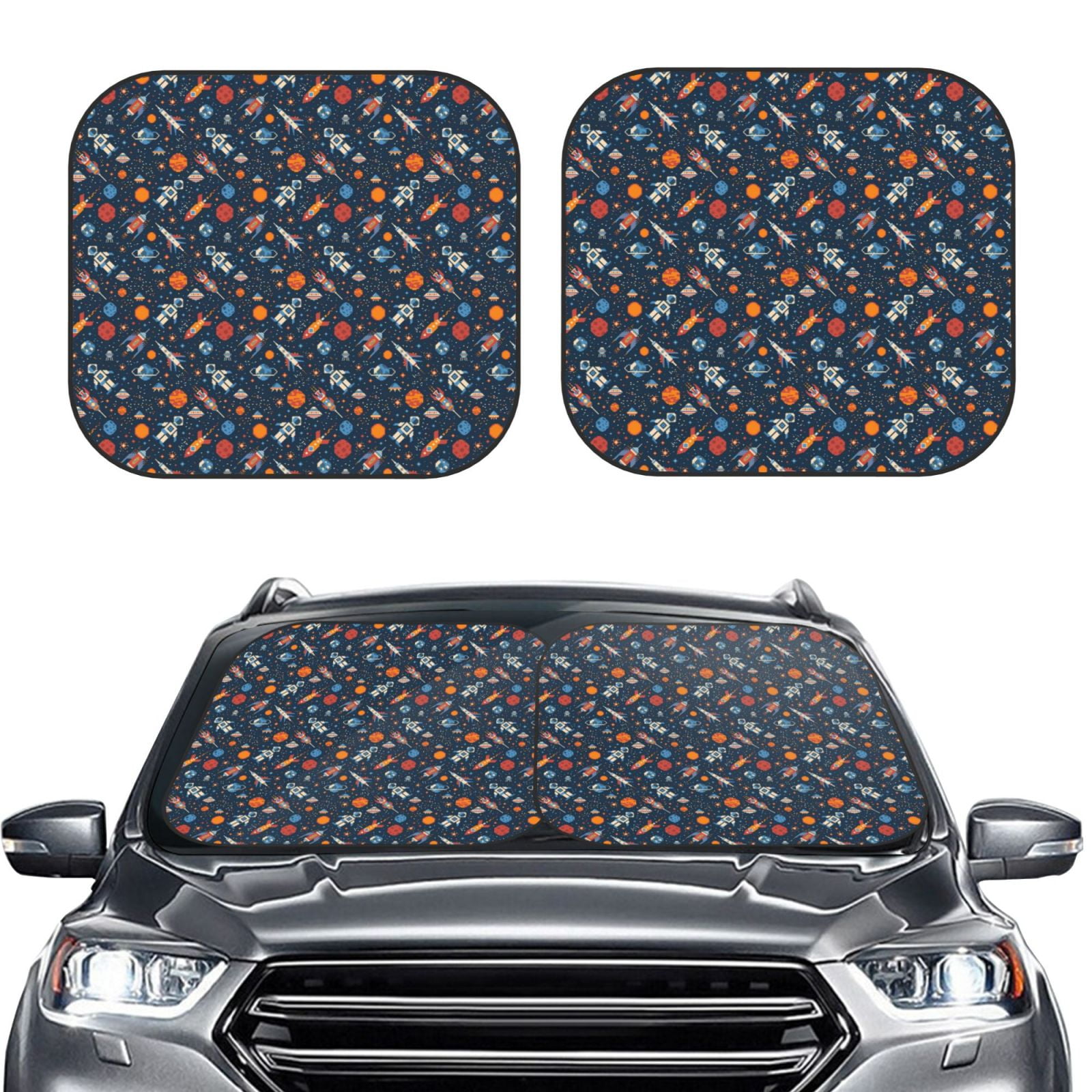 Kdxio Spaceships And Stars In Outer Space Print 2-Piece Sun Shade Front ...