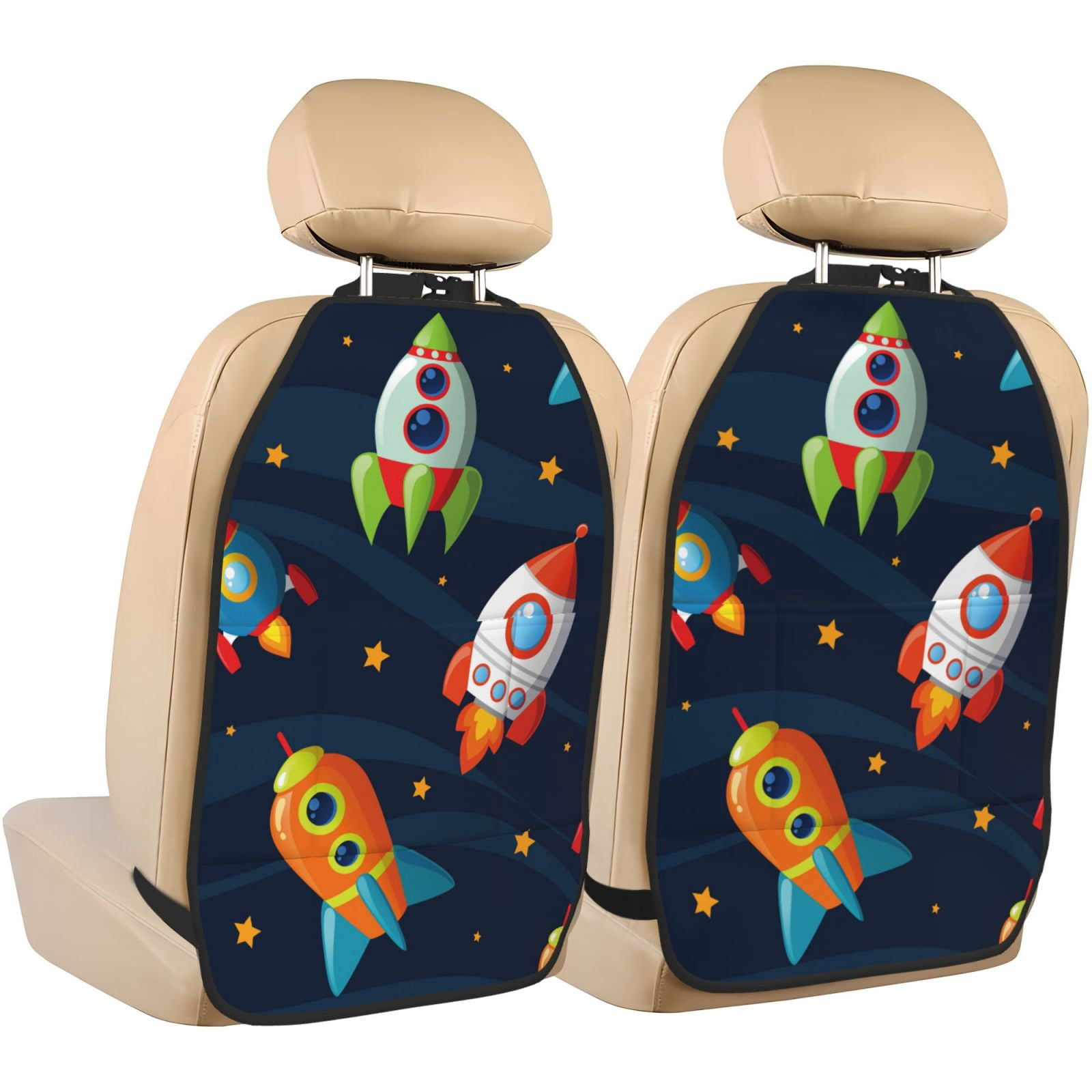 Kdxio Spaceships and Stars Print 2 Pack Car Kick Mat Seat Cover Back ...