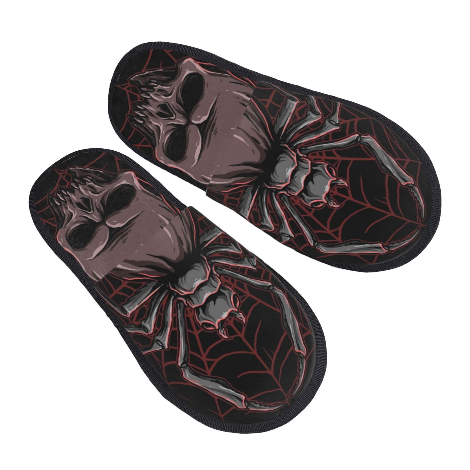Kdxio Spider with Skull Pattern Slippers for Women Memory Foam Fuzzy ...