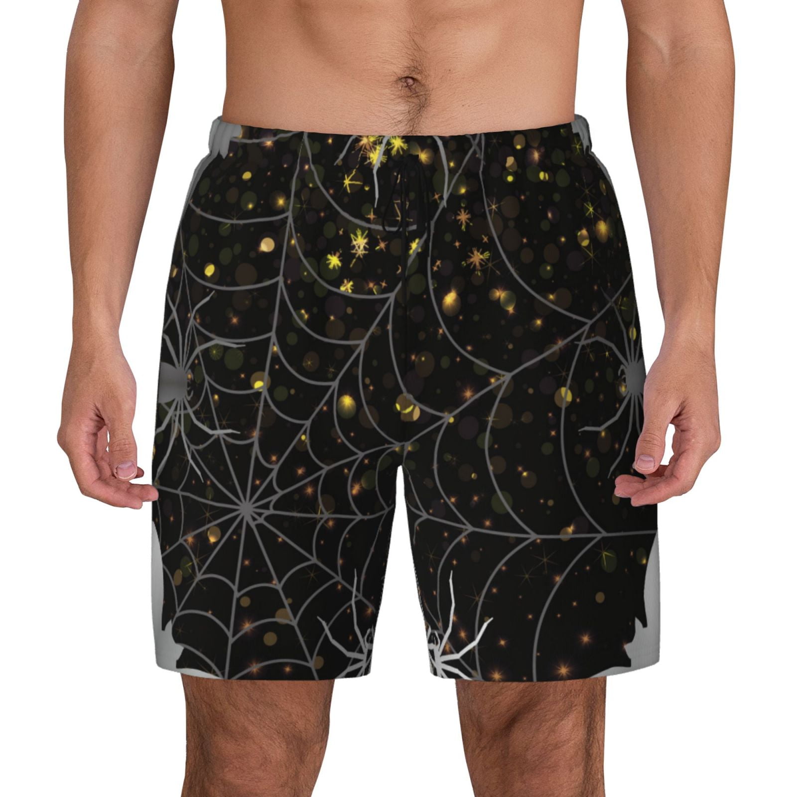 Kdxio Spiderweb Bats And A Spider Print Men's Swim Trunks with ...