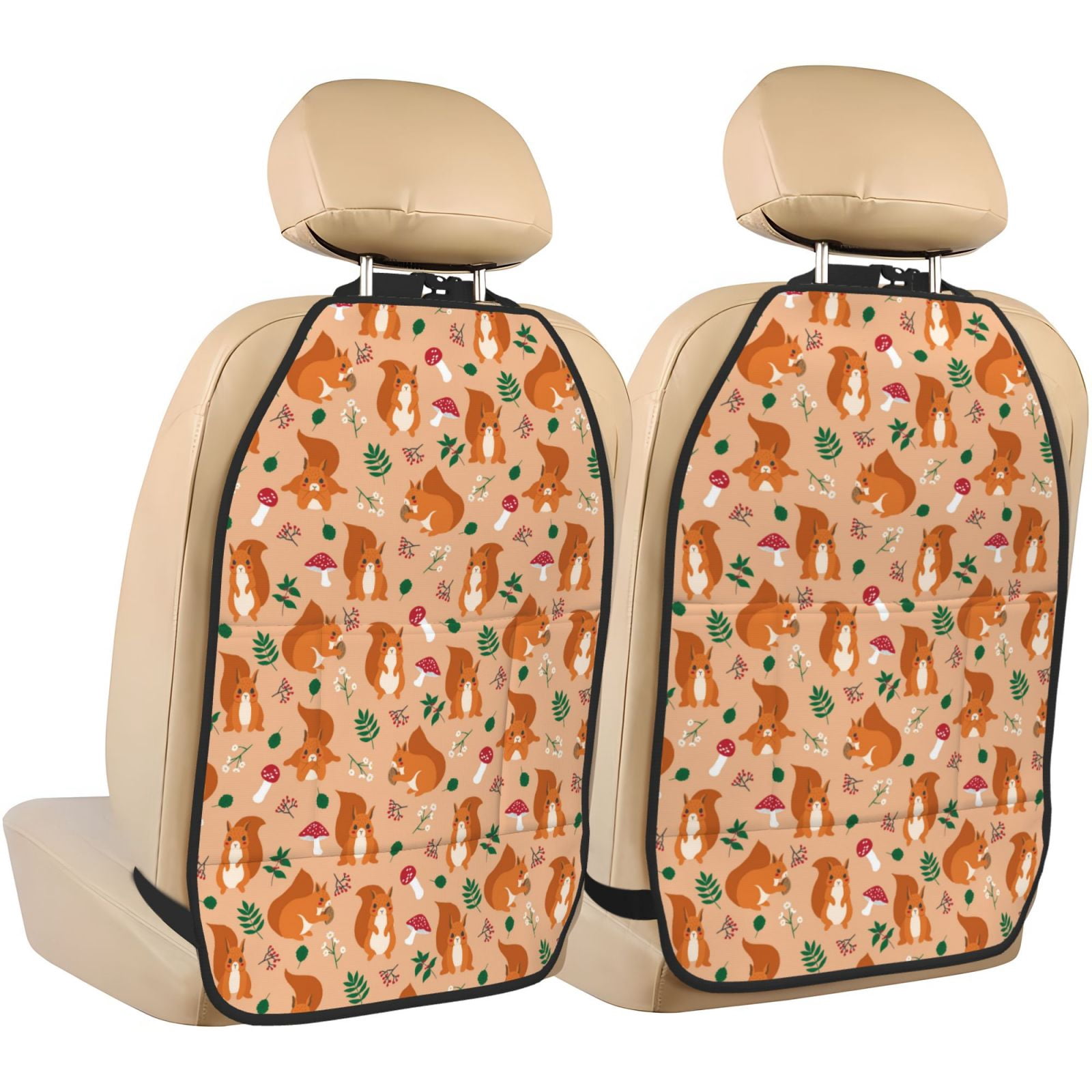 Kdxio Squirrel And Mushroom Print 2 Pack Car Kick Mat Seat Cover Back ...