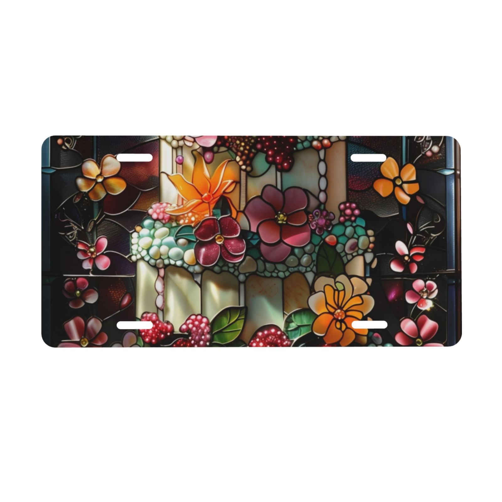 Kdxio Stained Glass Floral Cake License Plate Car Front License Plate ...