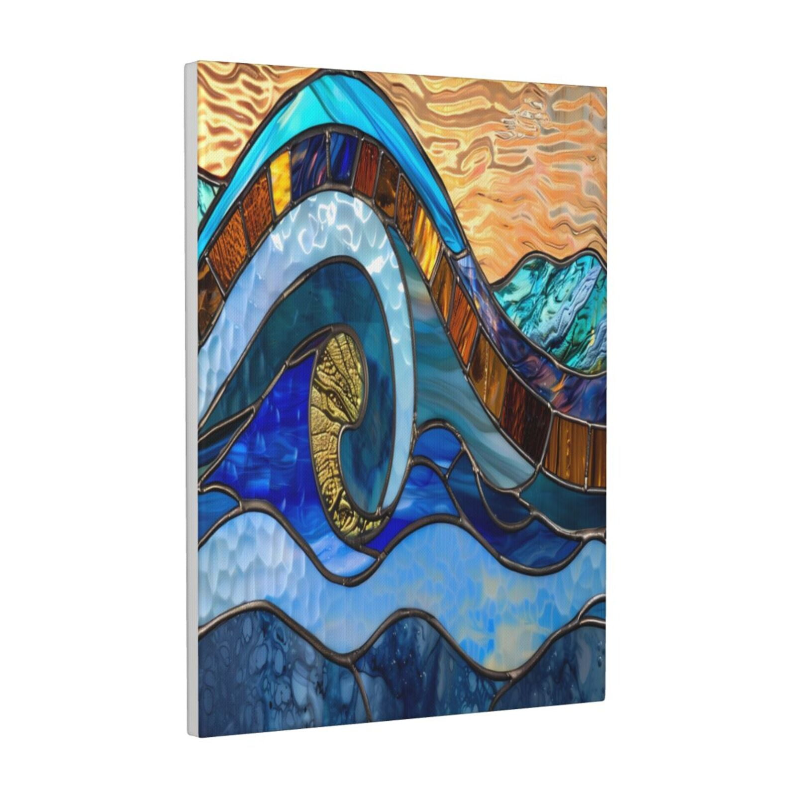 Kdxio Stained Glass Ocean Wave Pattern Canvas Wall Art 12x16 Inches ...