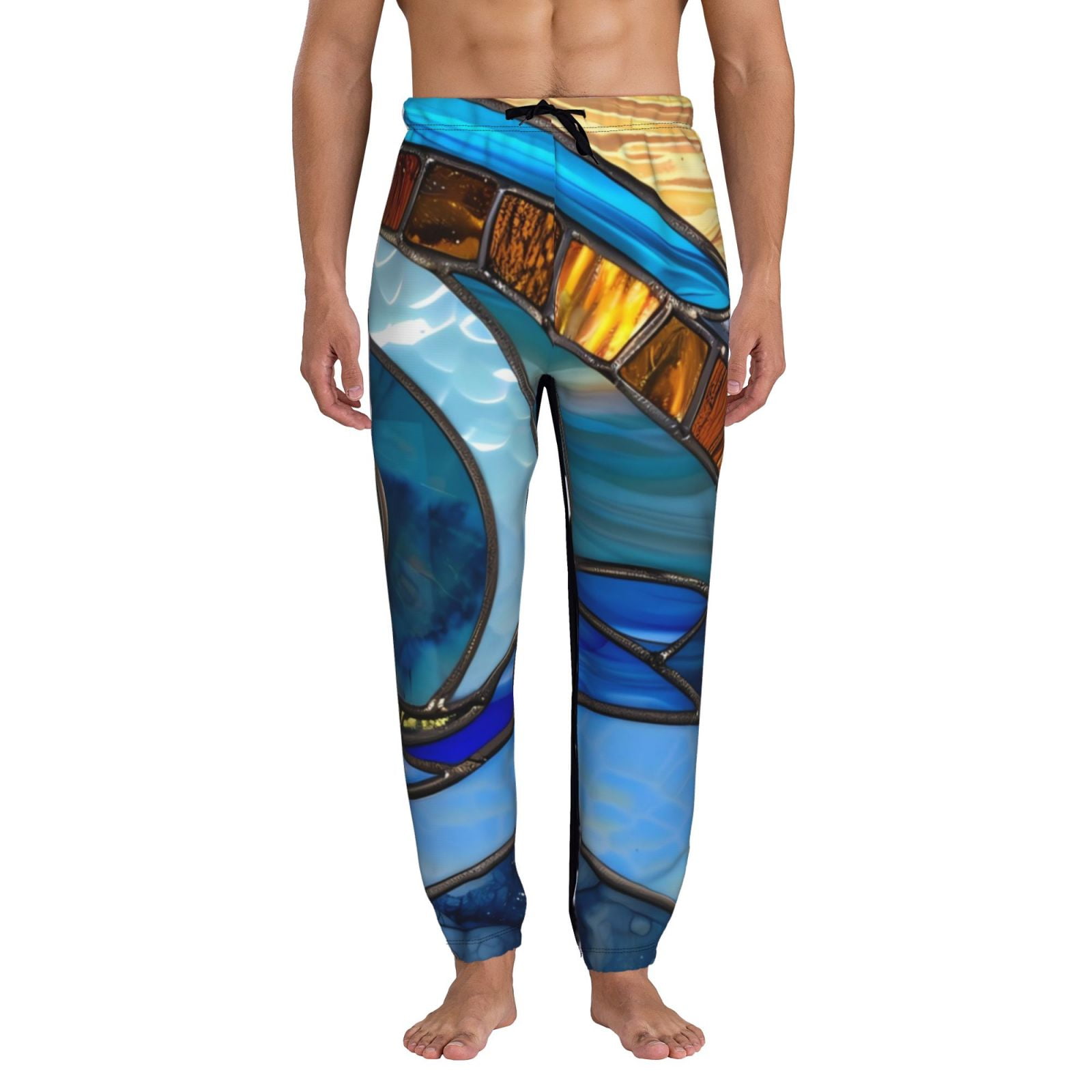 Kdxio Stained Glass Ocean Wave Pattern Joggers,Sweatpants for Men with ...