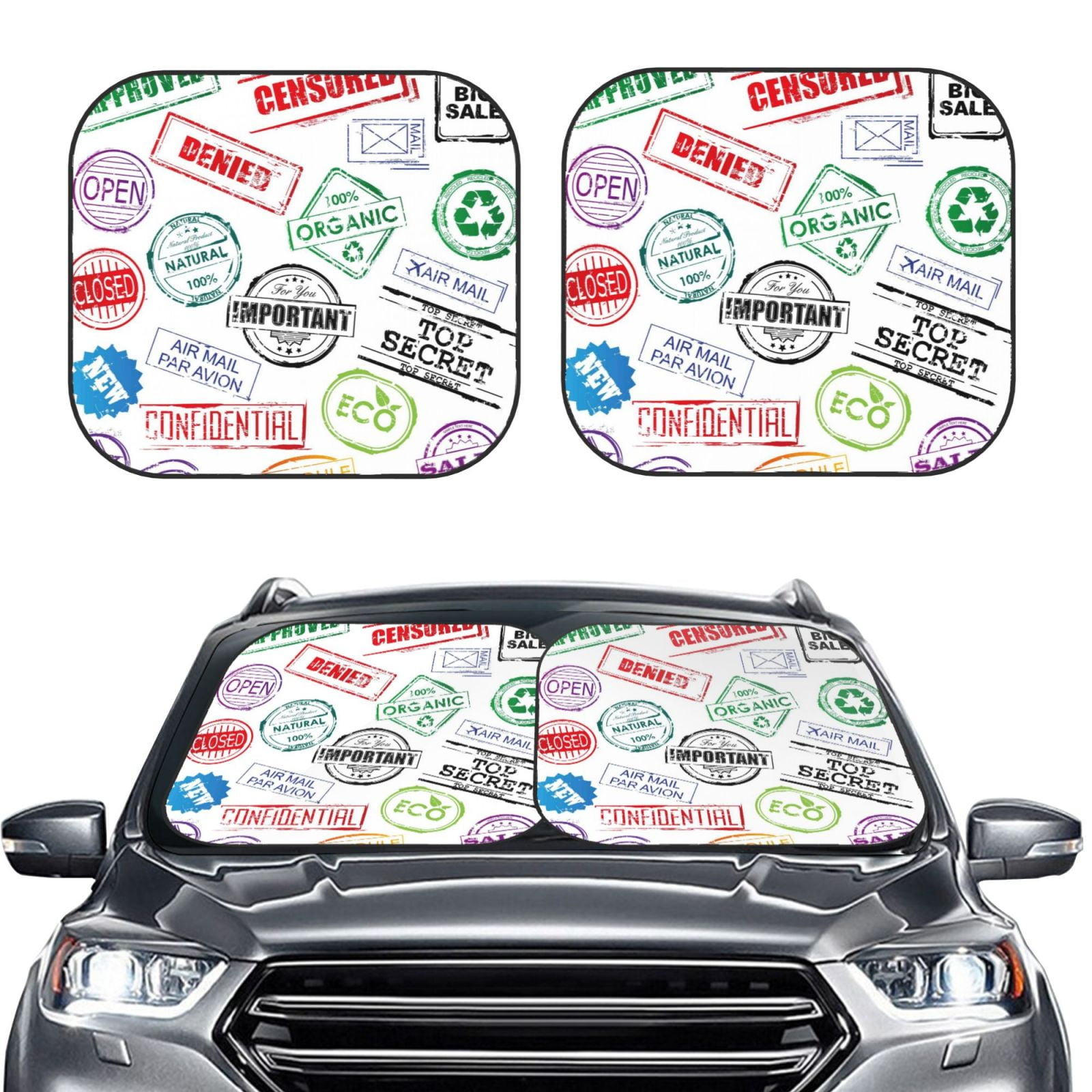 Kdxio Stamp Set Collection Print 2-Piece Sun Shade Front Windshield ...