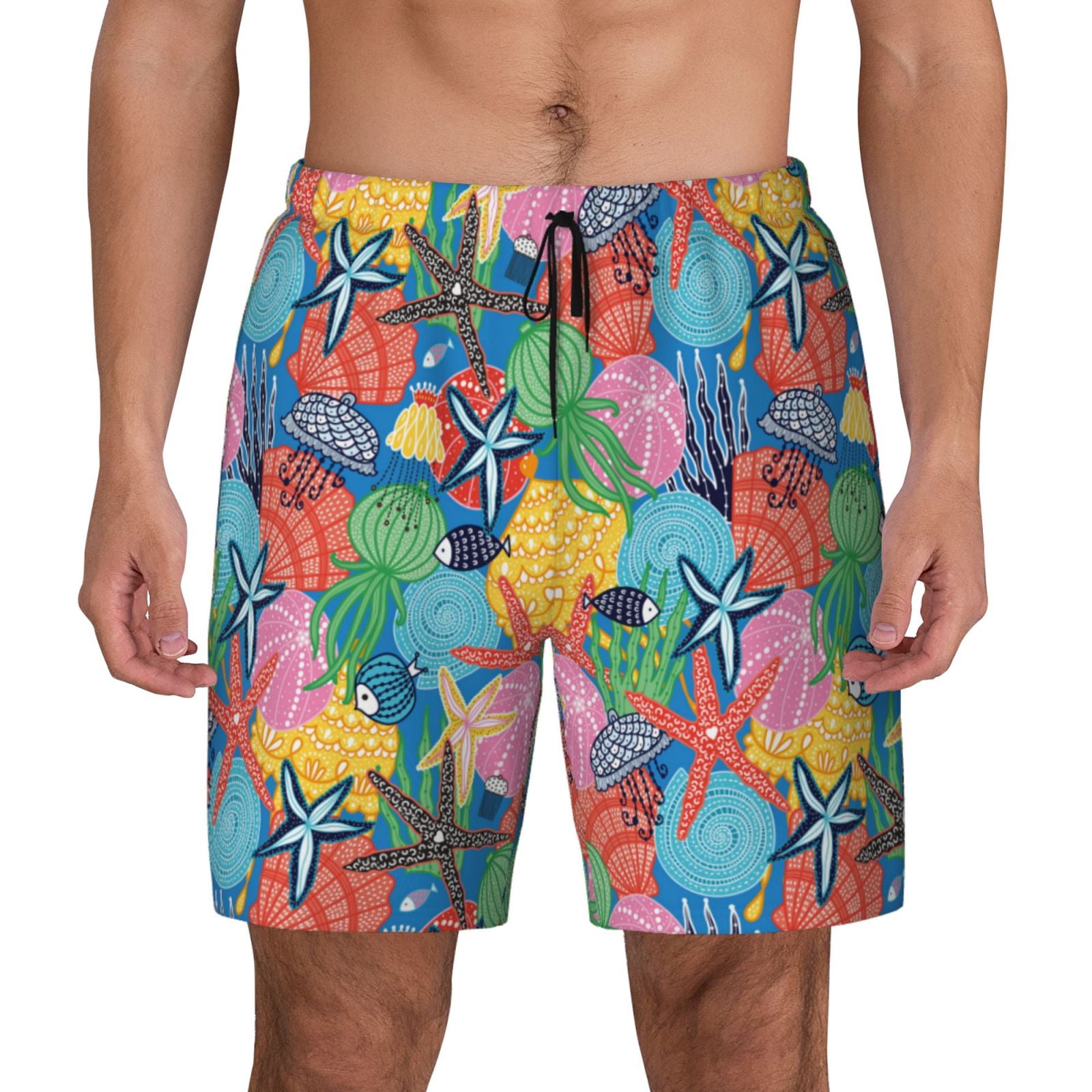 Kdxio Starfish And Algae Print Men's Swim Trunks with Compression Liner ...
