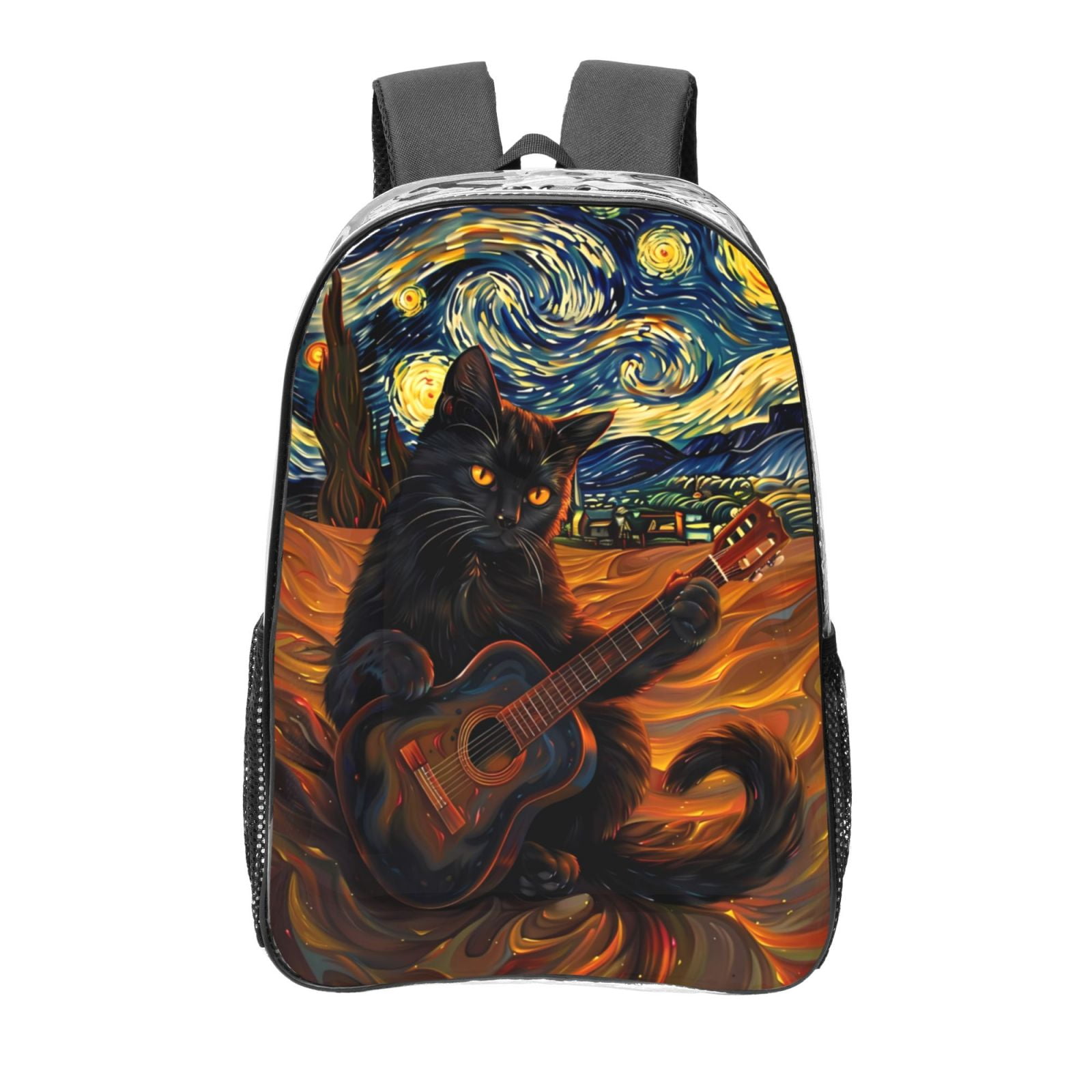 Kdxio Starry Night Cat Guitarist A Clear Backpack, Transparent Bookbag ...