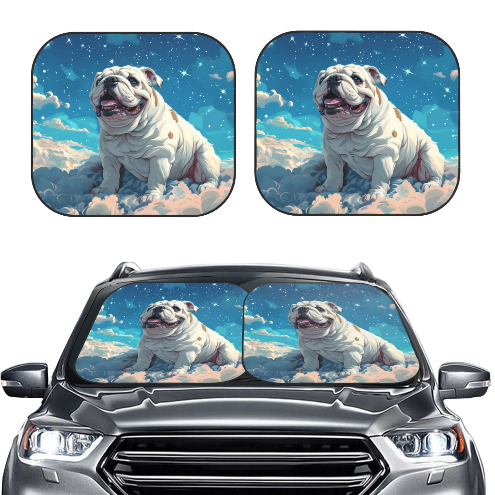 Kdxio Starry Sky Cloud Bulldog Print 2-Piece Sun Shade Front Windshield ...