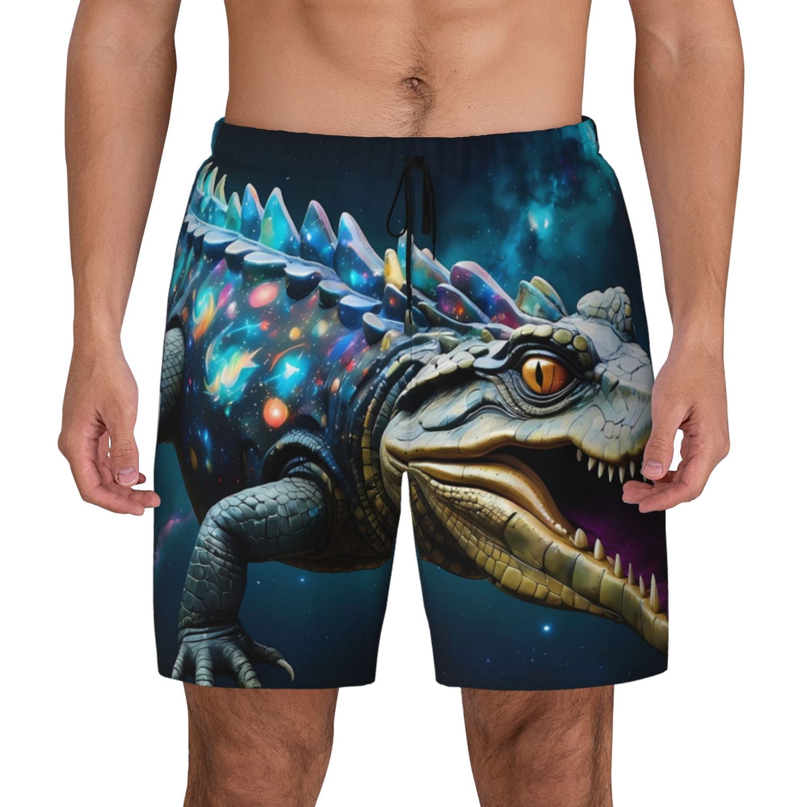 Kdxio Starry Sky Colorful Crocodile Print Men's Swim Trunks with Compression Liner 7 Inch Inseam ...