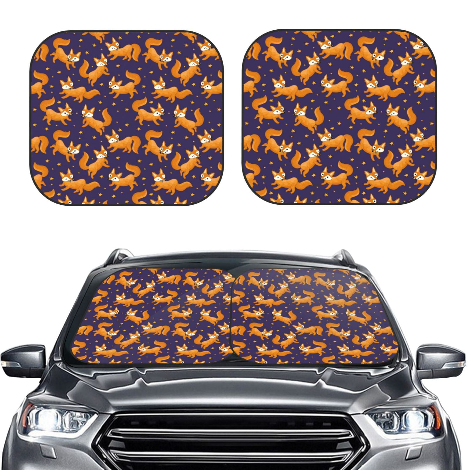 Kdxio Stars and Fox Cute Print 2-Piece Sun Shade Front Windshield ...