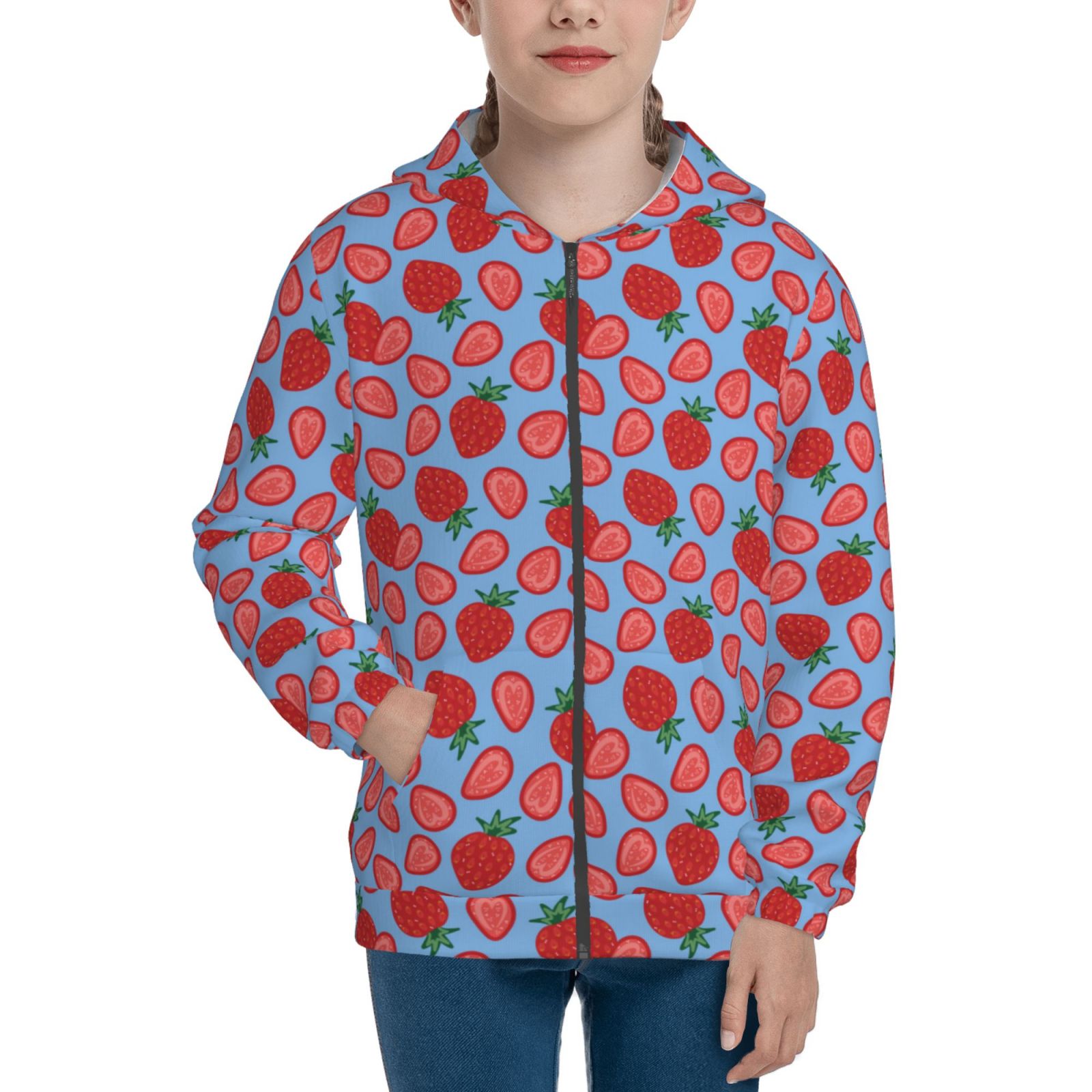 Kdxio Strawberries Pattern Kids Boys Girls Zip Up Hoodie 3D Printed Hooded Sweatshirt Hoody Coat ...
