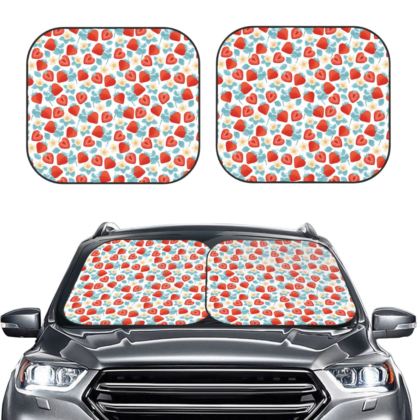 Kdxio Strawberries Print 2-Piece Sun Shade Front Windshield - Foldable ...