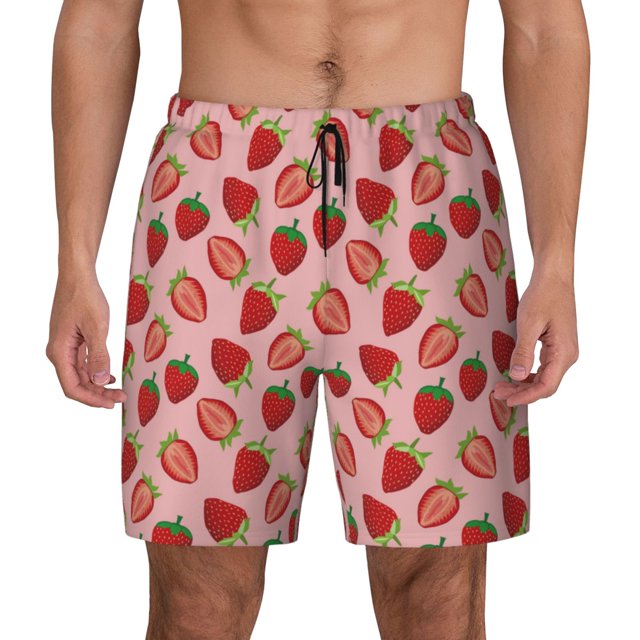 Kdxio Strawberries Print Men's Swim Trunks with Compression Liner 7 ...