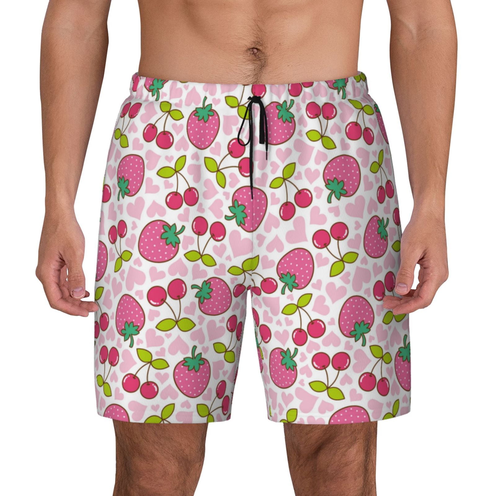 Kdxio Strawberry And Cheery Print Men's Swim Trunks with Compression ...
