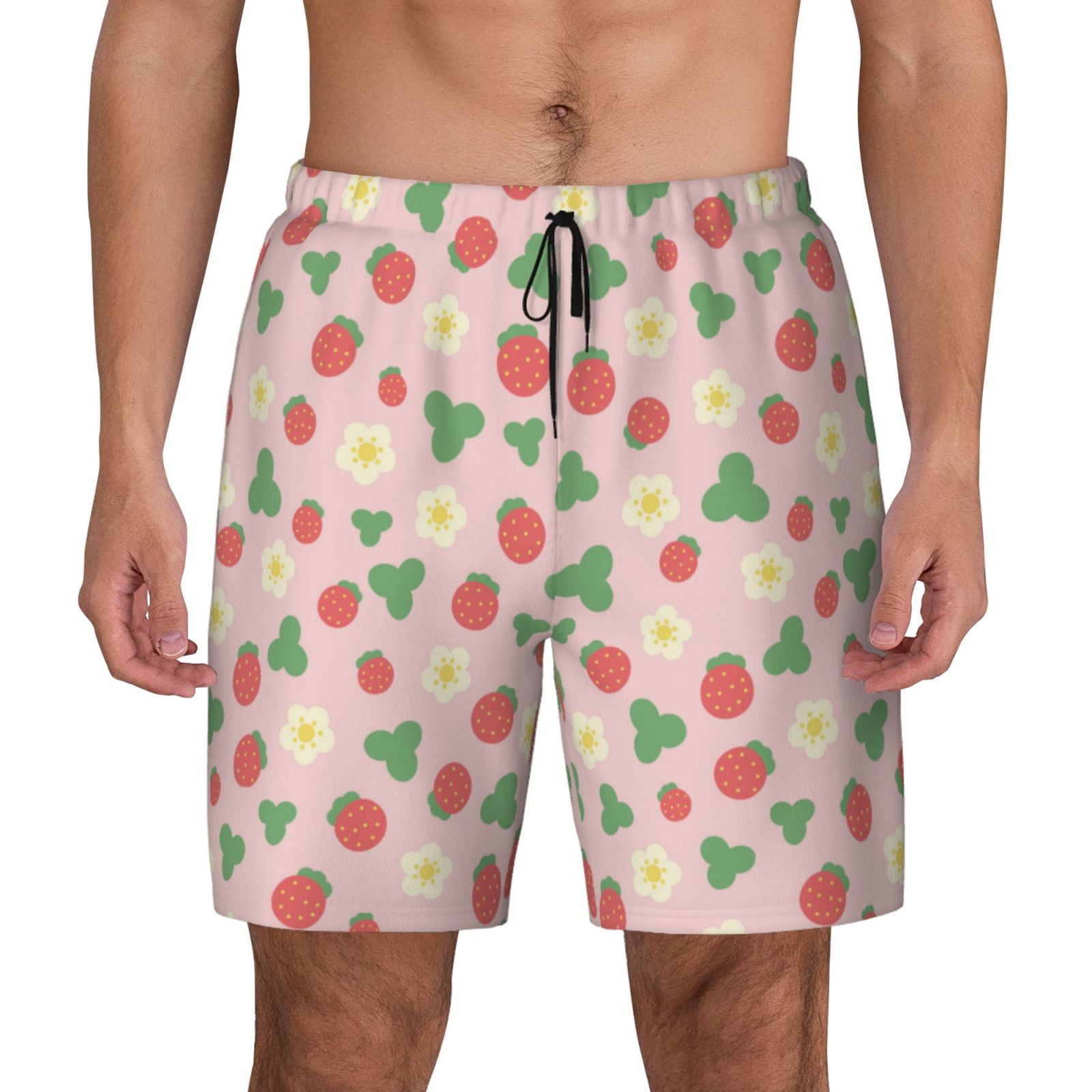 Kdxio Strawberry And Flowers Print Men's Swim Trunks with Compression ...