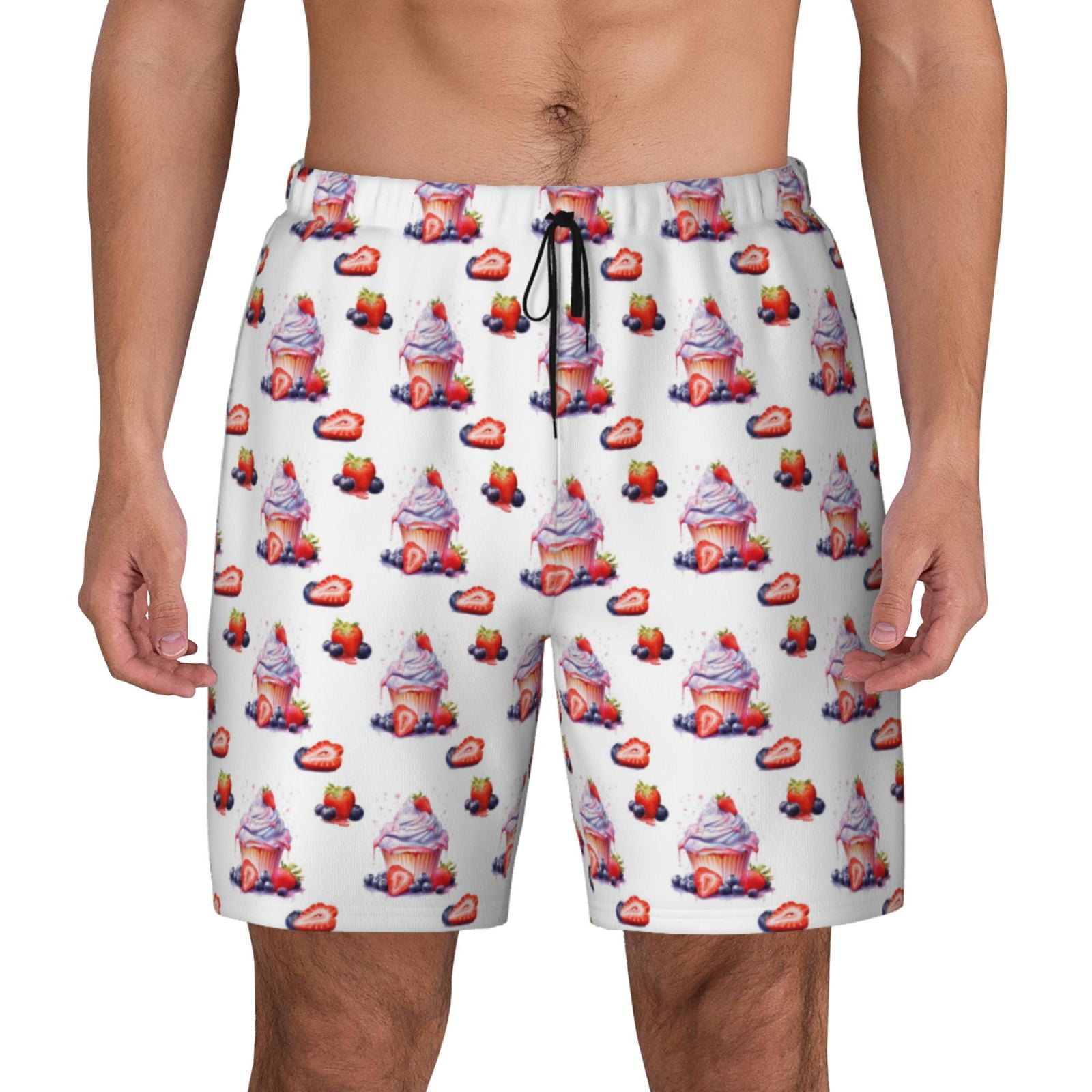 Kdxio Strawberry Blueberry Cream Cake Print Men's Swim Trunks with ...