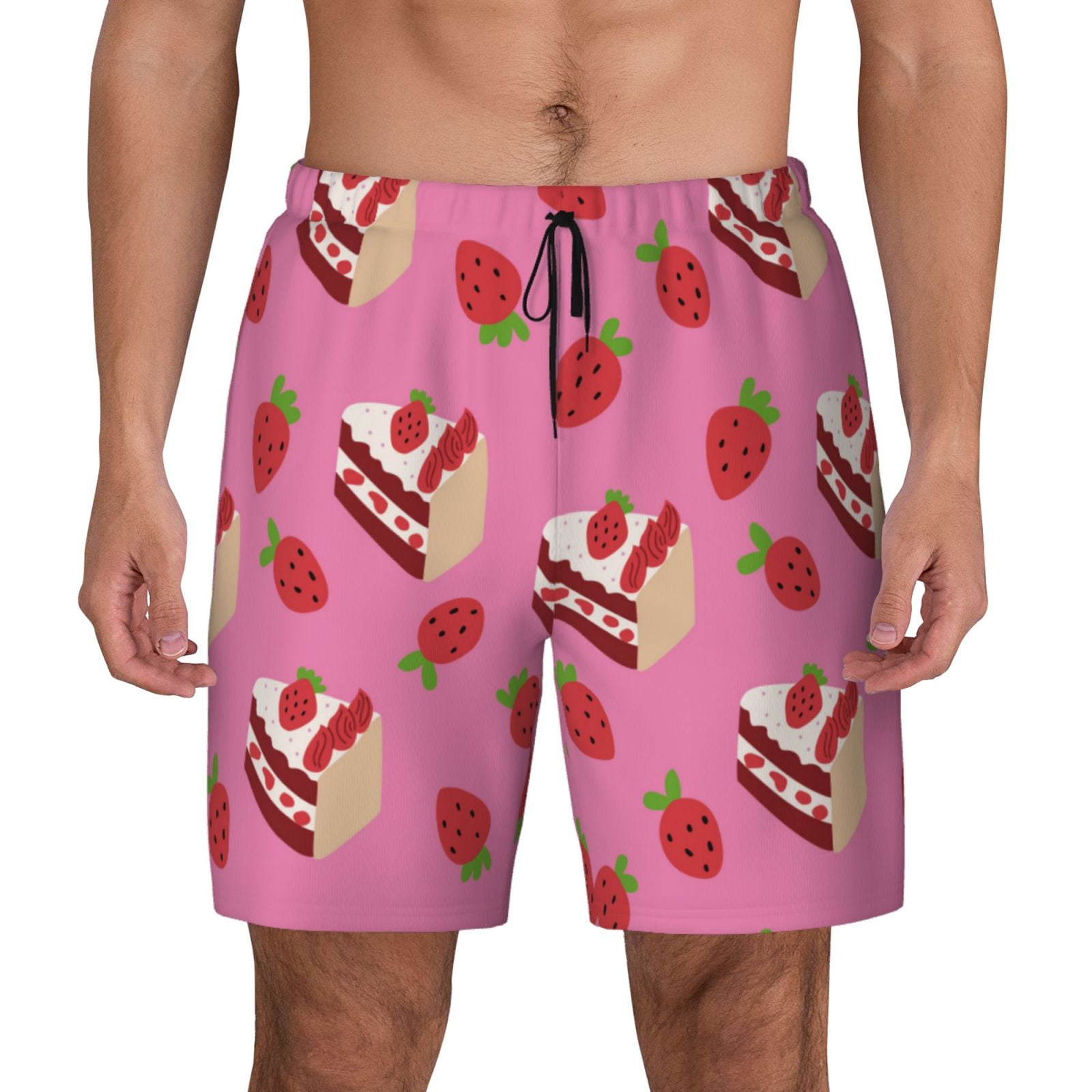 Kdxio Strawberry Cake Print Men's Swim Trunks with Compression Liner 7 ...