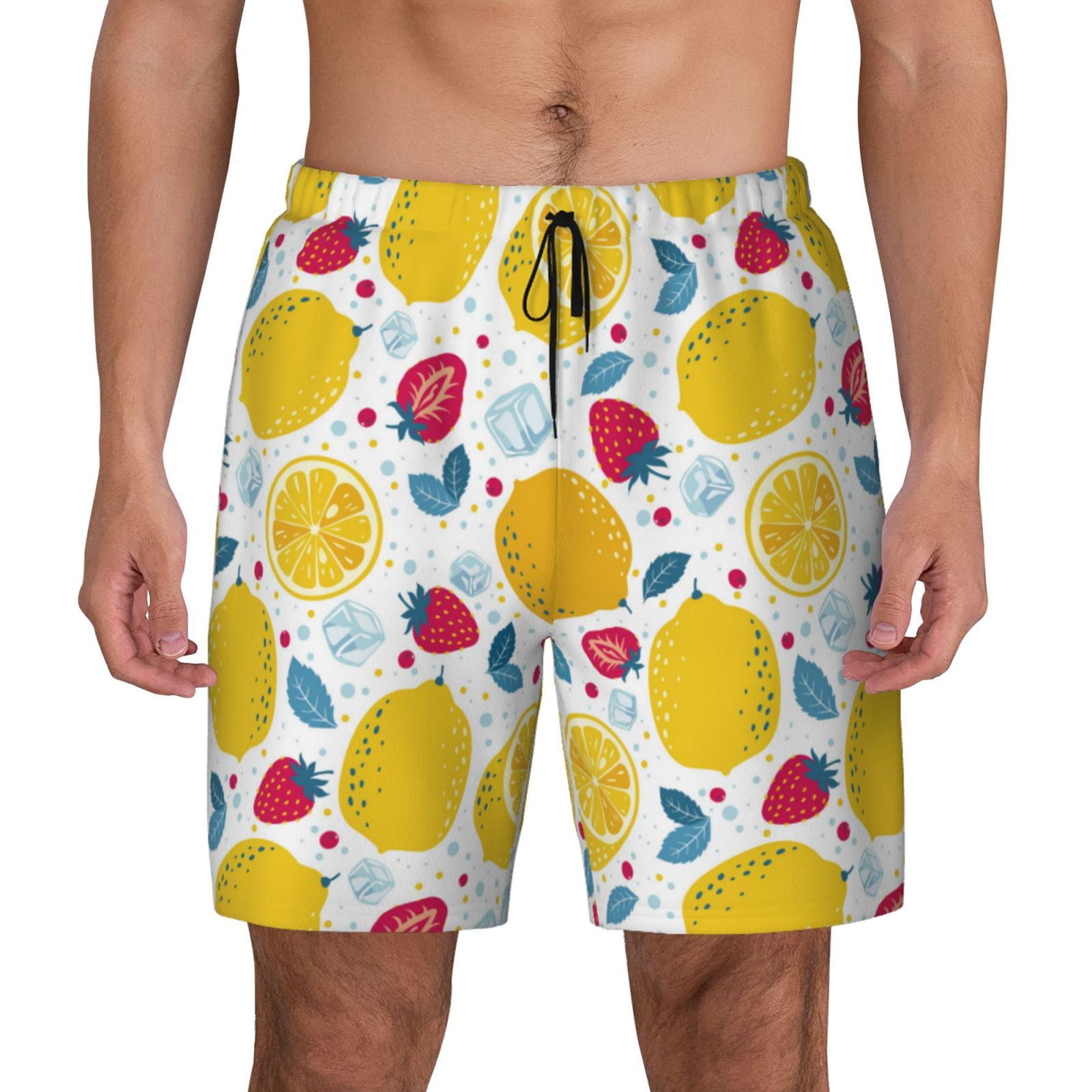 Kdxio Strawberry Lemon Print Men's Swim Trunks with Compression Liner 7 ...