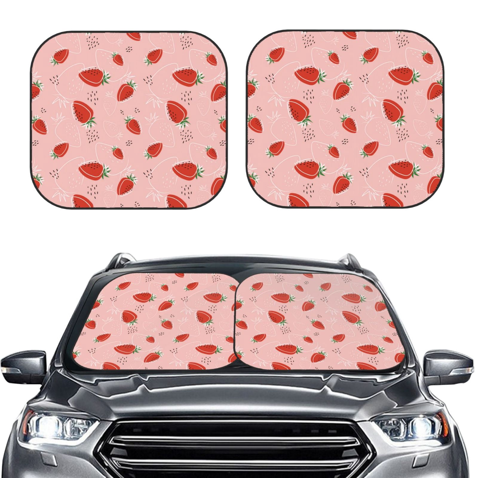 Kdxio Strawberry Print 2-Piece Sun Shade Front Windshield - Foldable ...