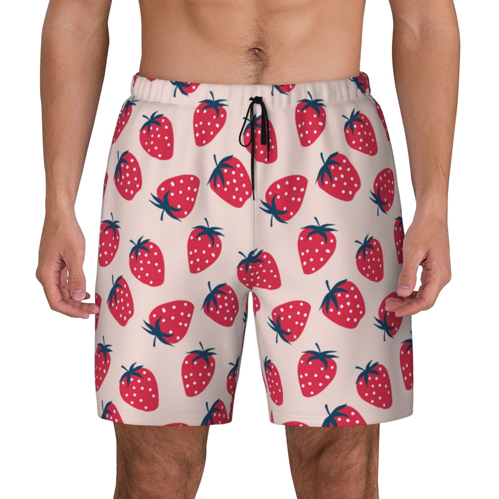 Kdxio Strawberry Print Men's Swim Trunks with Compression Liner 7 Inch ...