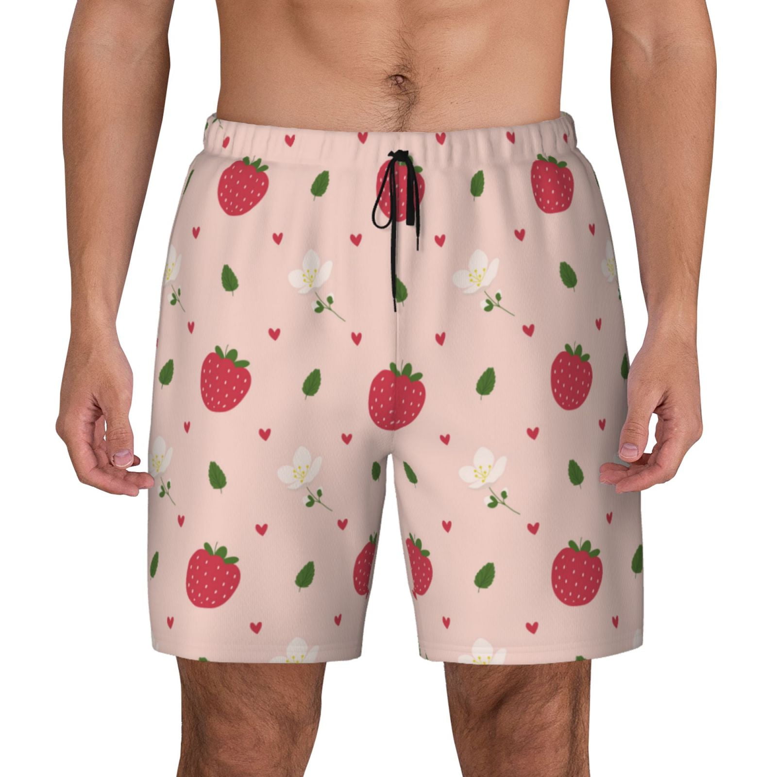 Kdxio Strawberry Print Men's Swim Trunks with Compression Liner 7 Inch ...