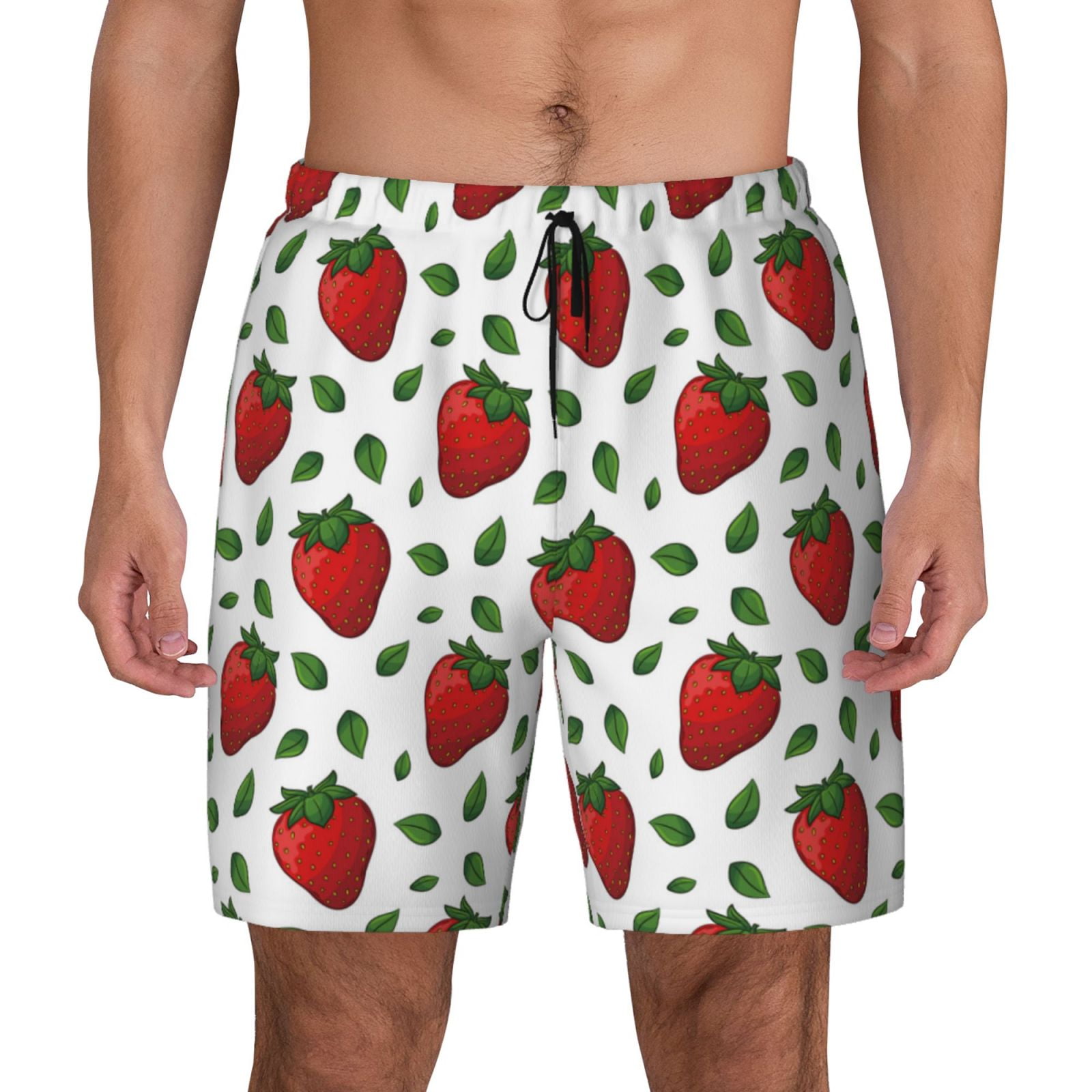 Kdxio Strawberry Print Men's Swim Trunks with Compression Liner 7 Inch ...
