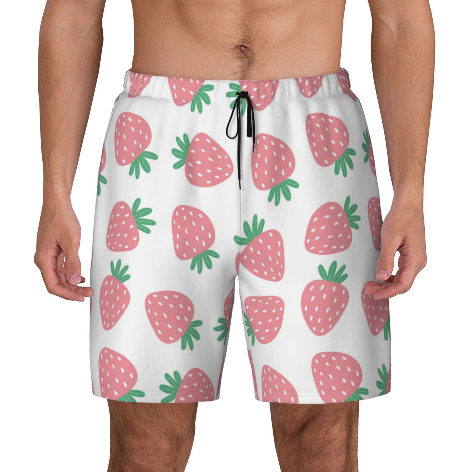 Kdxio Strawberry Print Men's Swim Trunks with Compression Liner 7 Inch ...