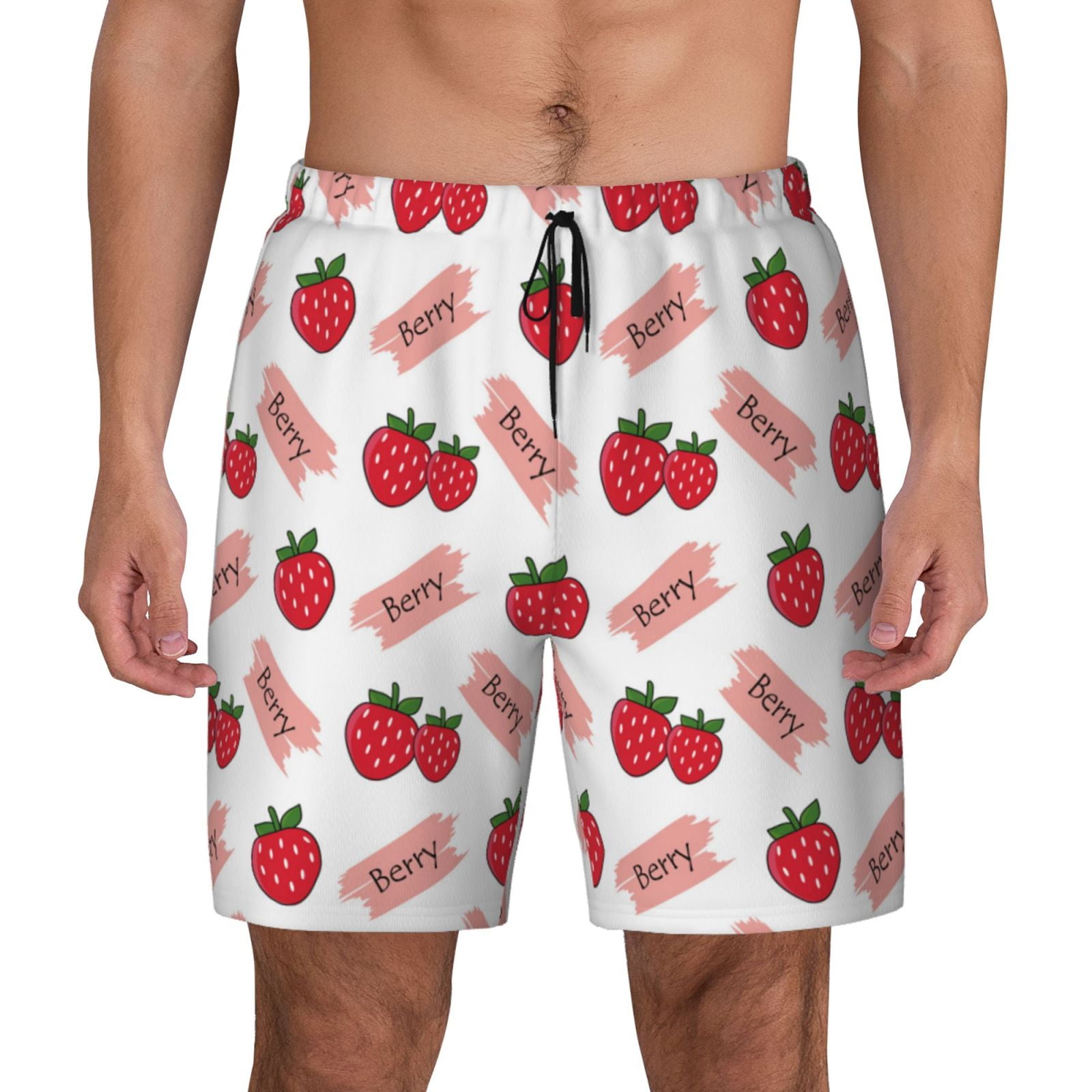 Kdxio Strawberry Print Men's Swim Trunks with Compression Liner 7 Inch ...