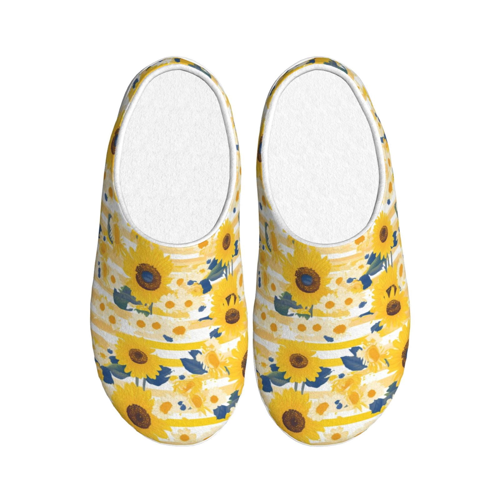 Kdxio Striped Sunflower Daisy Women's Men's Slippers Plush Slip-On ...