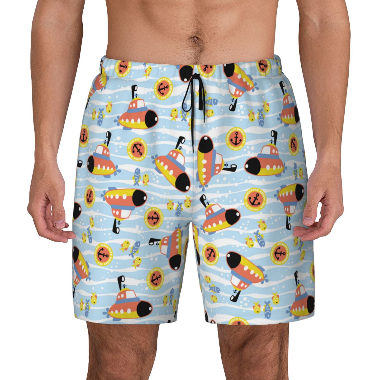 Kdxio Submarine With Fishes Undersea Print Men's Swim Trunks with ...