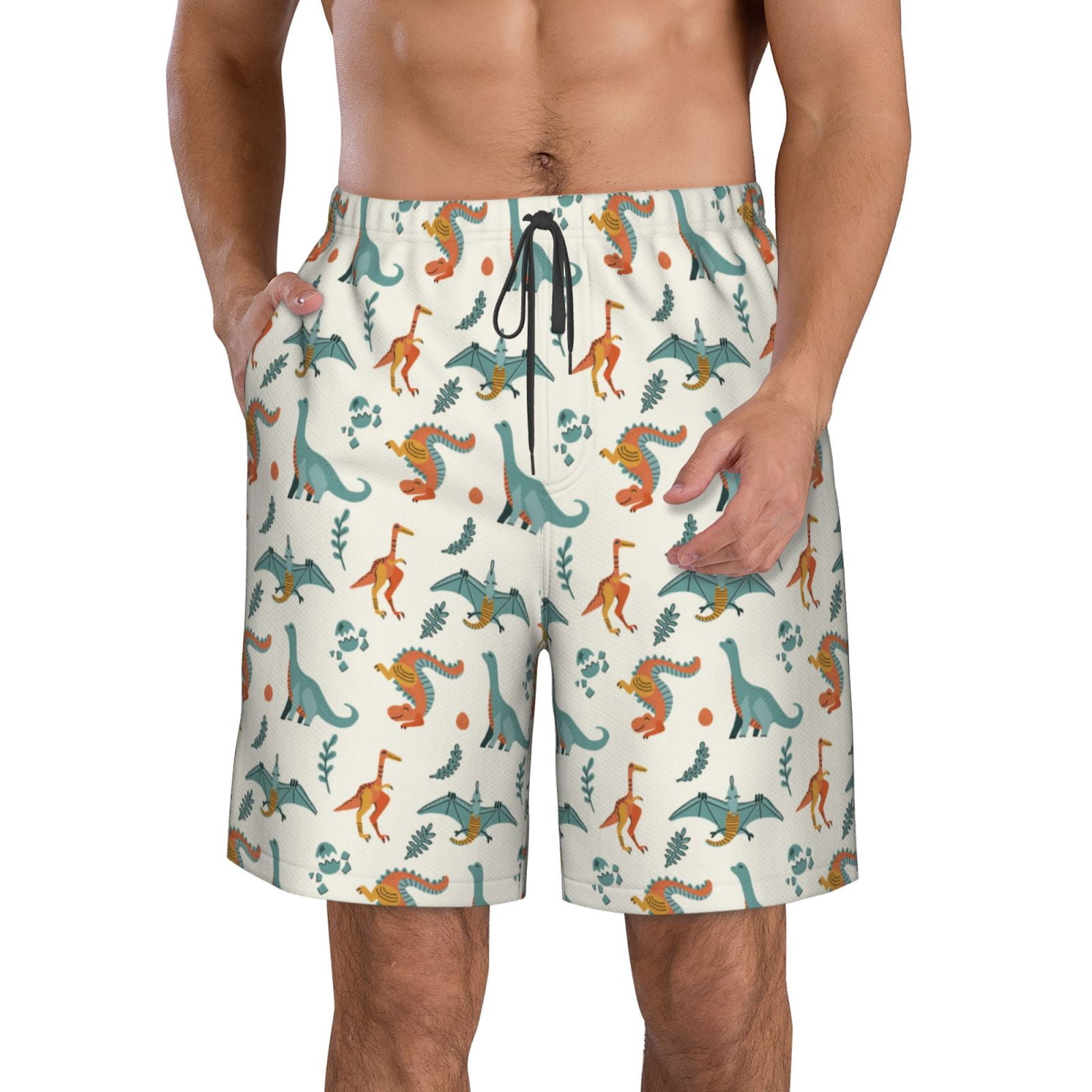 Kdxio Summer Dinosaur Pattern Mens Casual Shorts - Drawstring Summer ...
