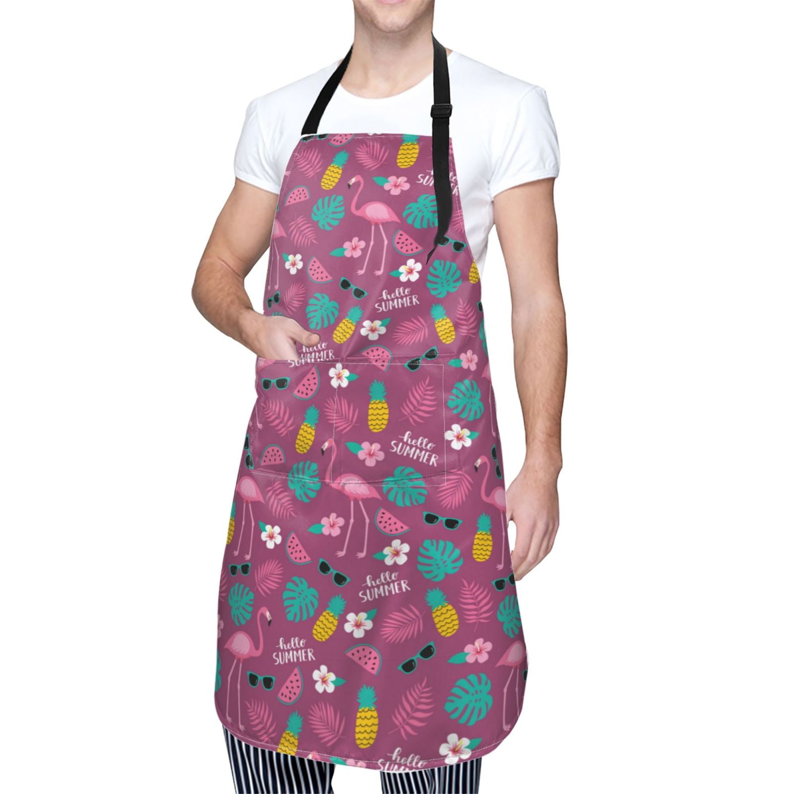 Kdxio Summer Flamingo Apron with Pockets Adjustable Kitchen Aprons for ...